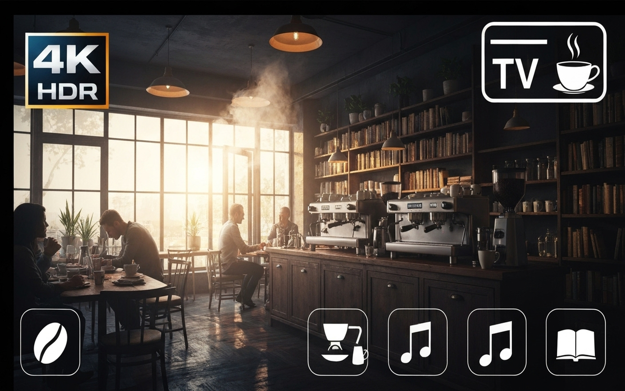 Focus Café Background 4K – Espresso Machines & Soft Jazz TV Screensaver ...