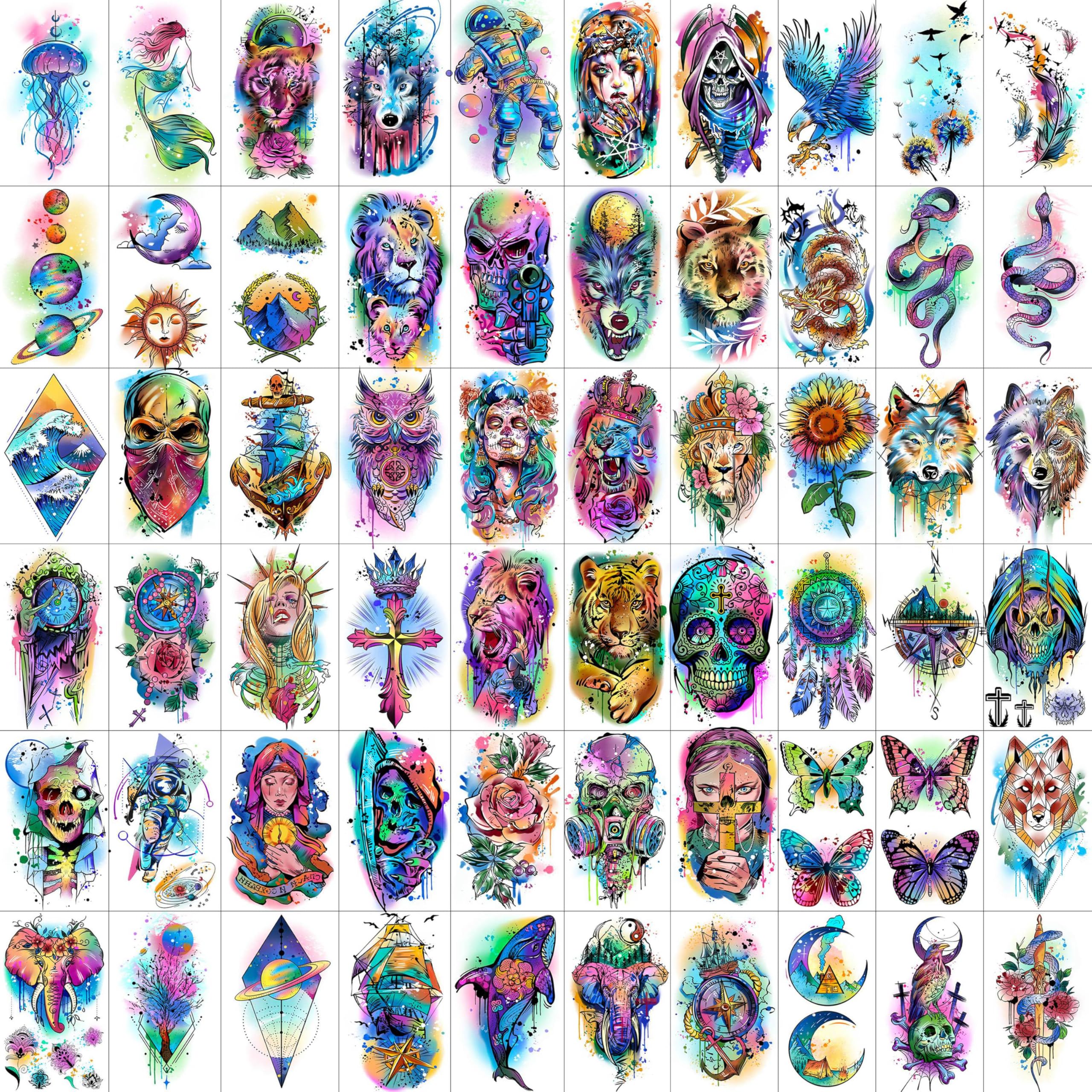 Amazon.com : 60 Sheets 3D Watercolor Temporary Tattoos For Women Men ...