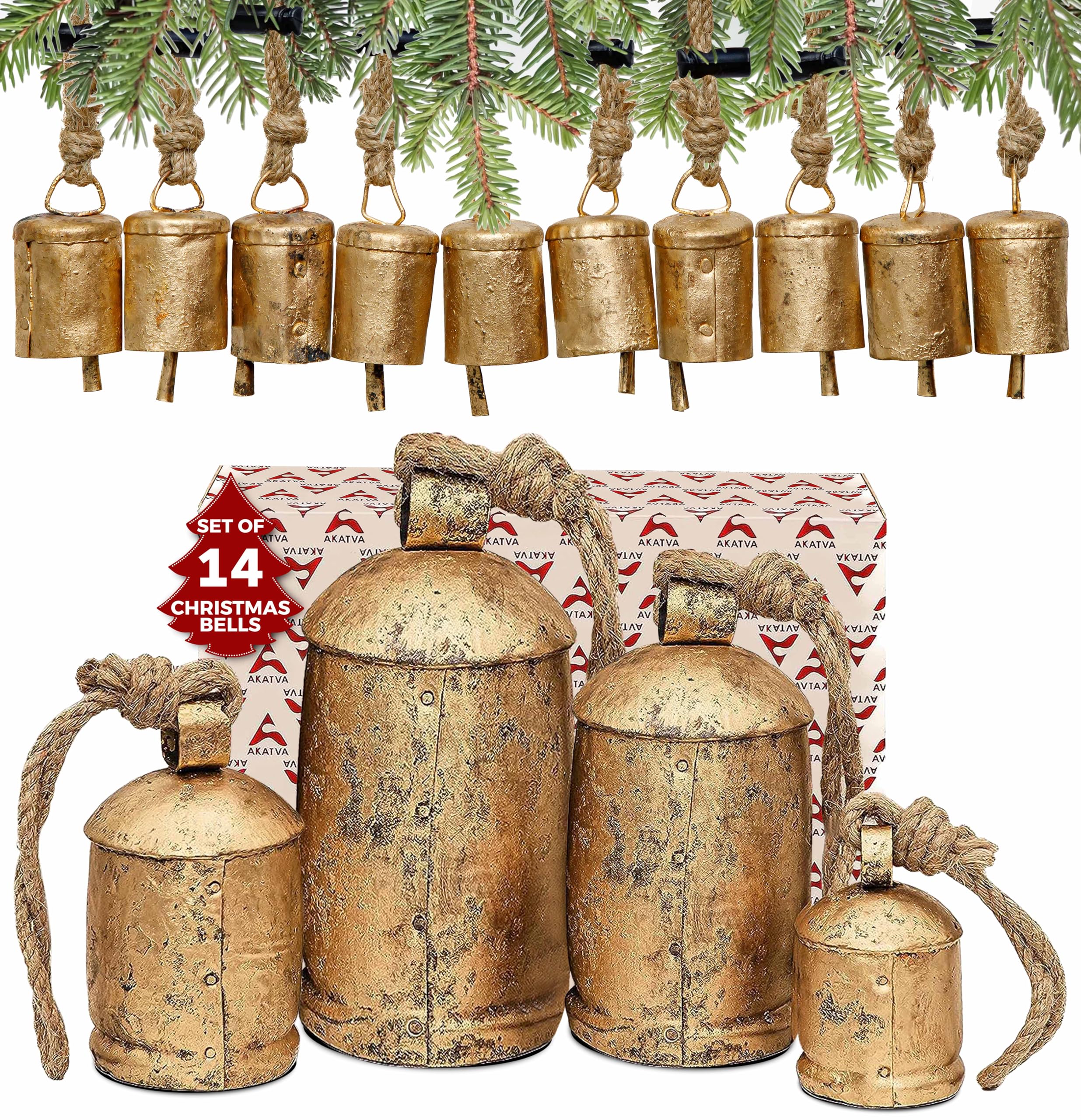 Amazon.com: AKATVA Large Christmas Bells for Decoration – Cow Bells for ...