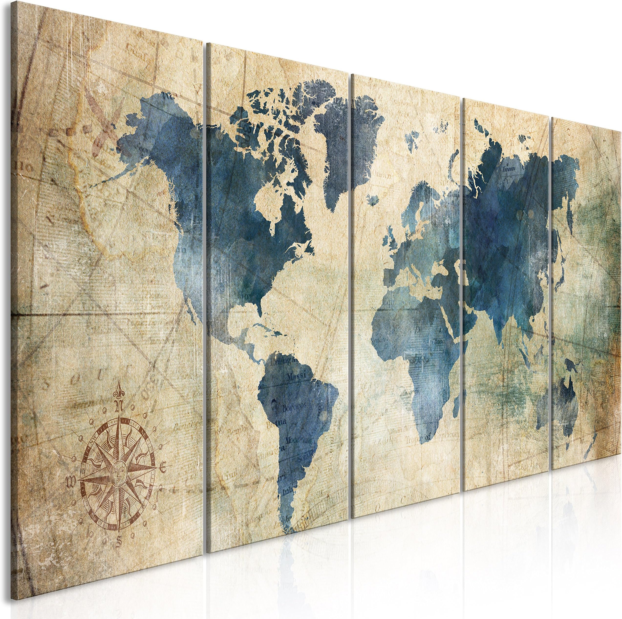 murando Cuadro en Lienzo Mapa del mundo 200x80 cm Impresión de 5 Piezas ...