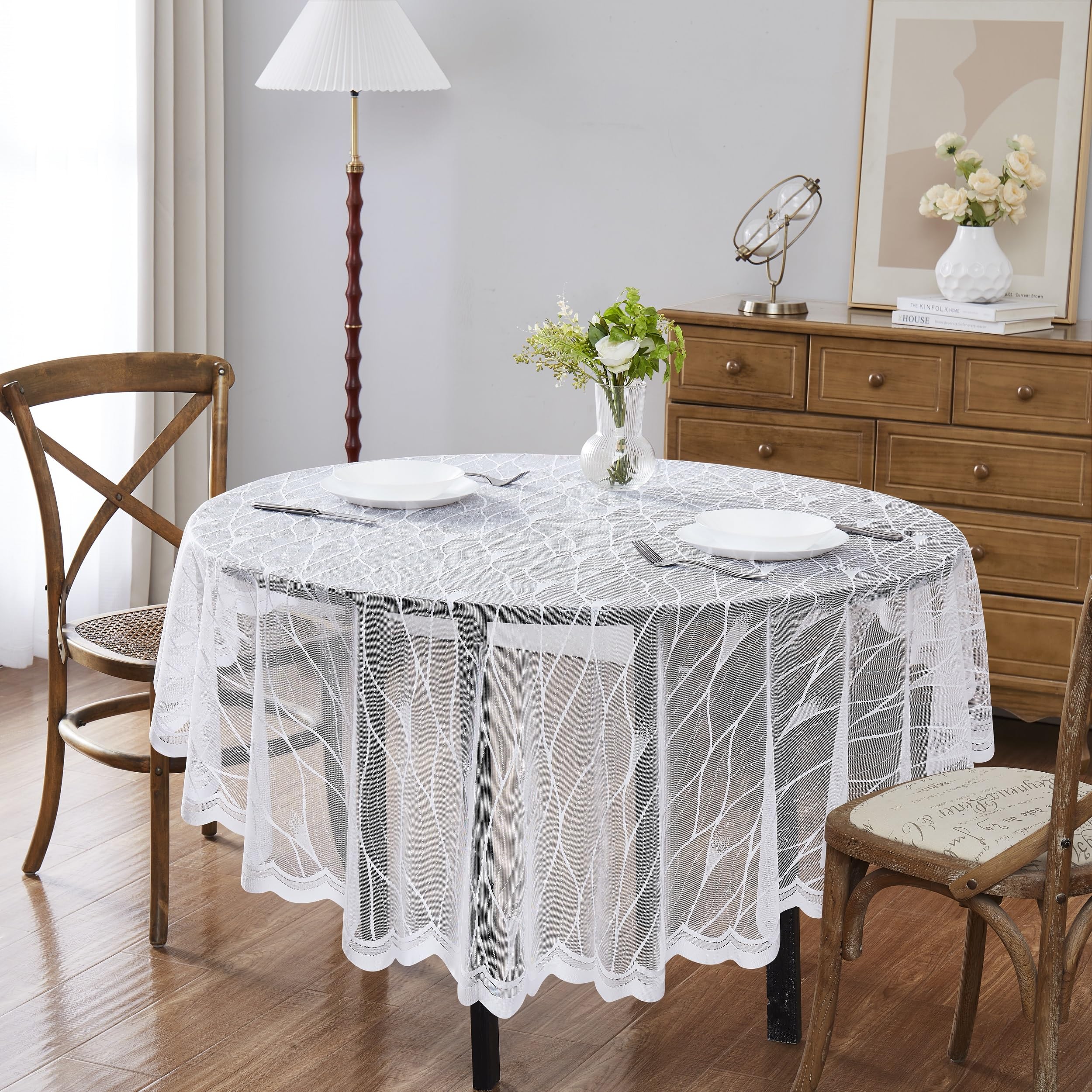 Amazon.com: Warm Home Designs 70 Inch Round Tablecloth. White Lace ...