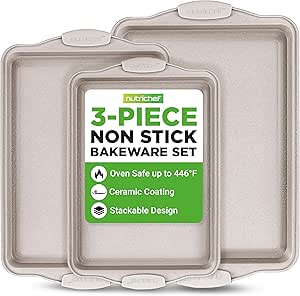 Amazon.com: NutriChef 3 Piece Nonstick Cookie Sheets for Baking ...