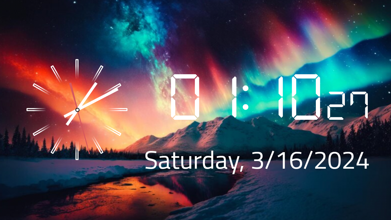 Northern Lights Clock: HD Aurora Borealis Ambience Screensaver with ...