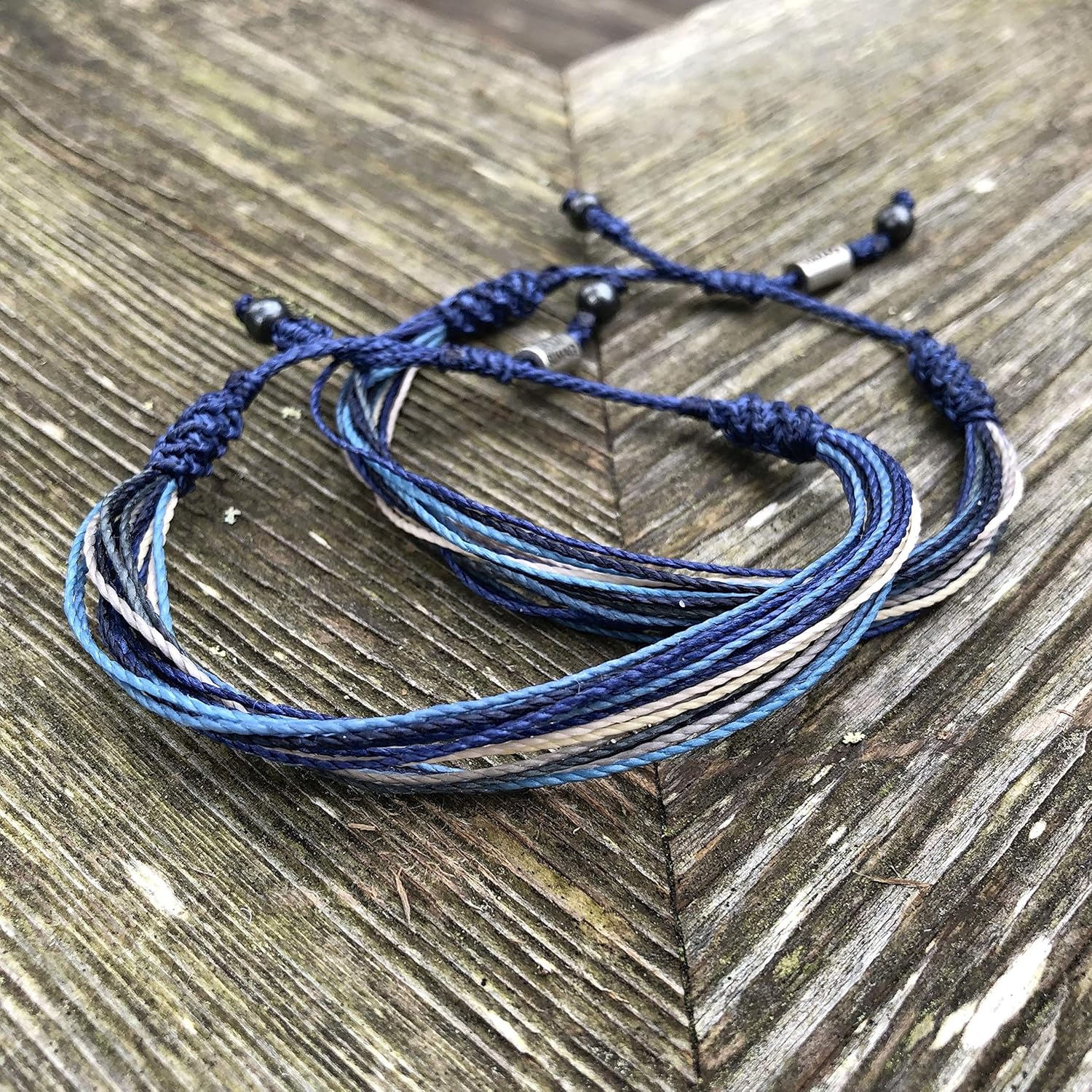 Surfer String Bracelet for Men Blue Gray White w Hematite Stones ...