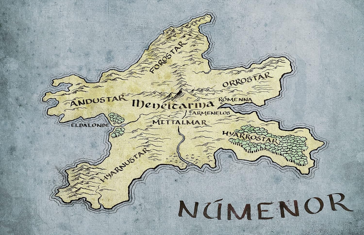 Amazon.com: Númenor Color Map Illustration - Fantasy Middle Earth ...