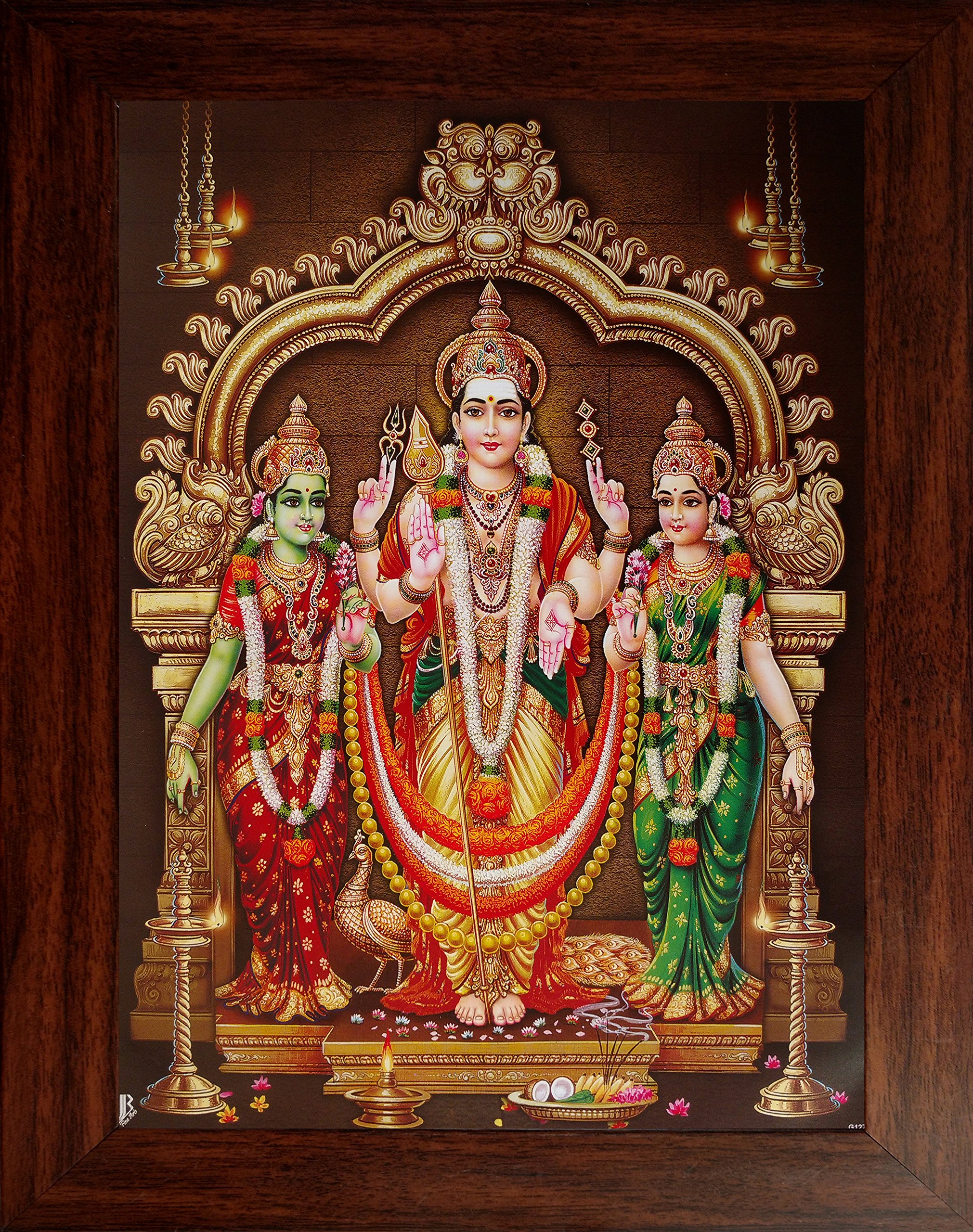 Lord Murugan With Valli Deivanai Tanjore Painting