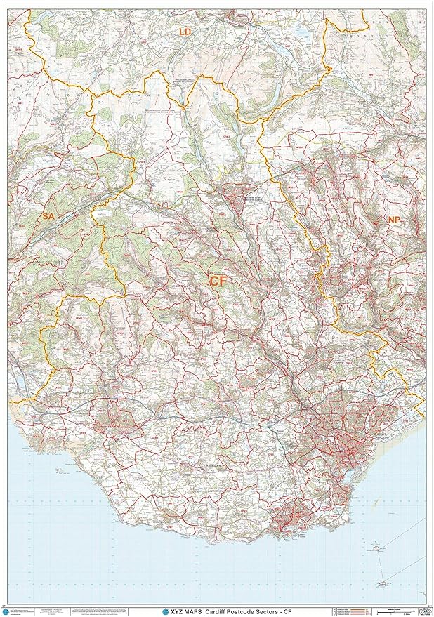 Cardiff - CF - Postcode Wall Map - Paper : Amazon.co.uk: Stationery ...