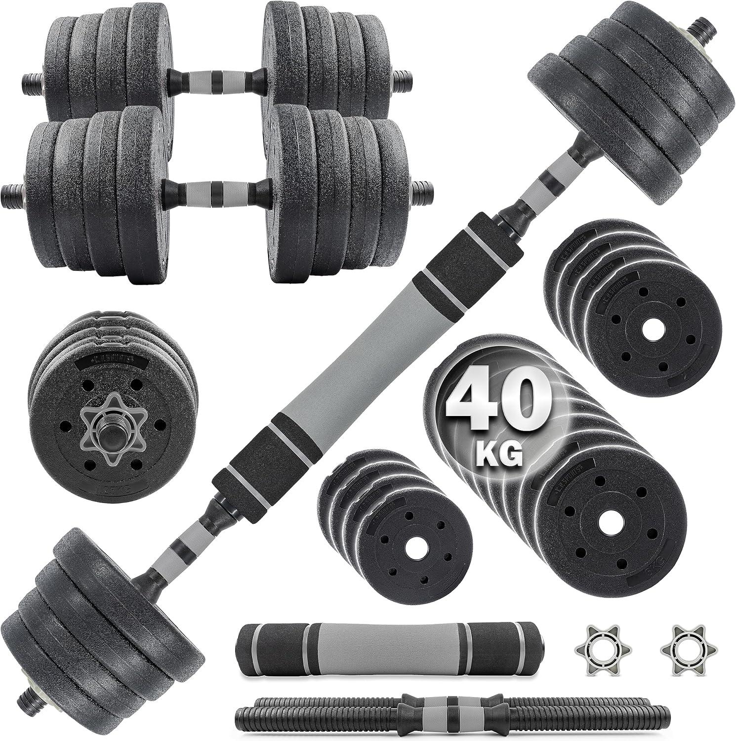 C.P.Sports 2in1 Set manubri e bilancieri 40kg | 4x 1,25kg - 6x 2,5kg ...