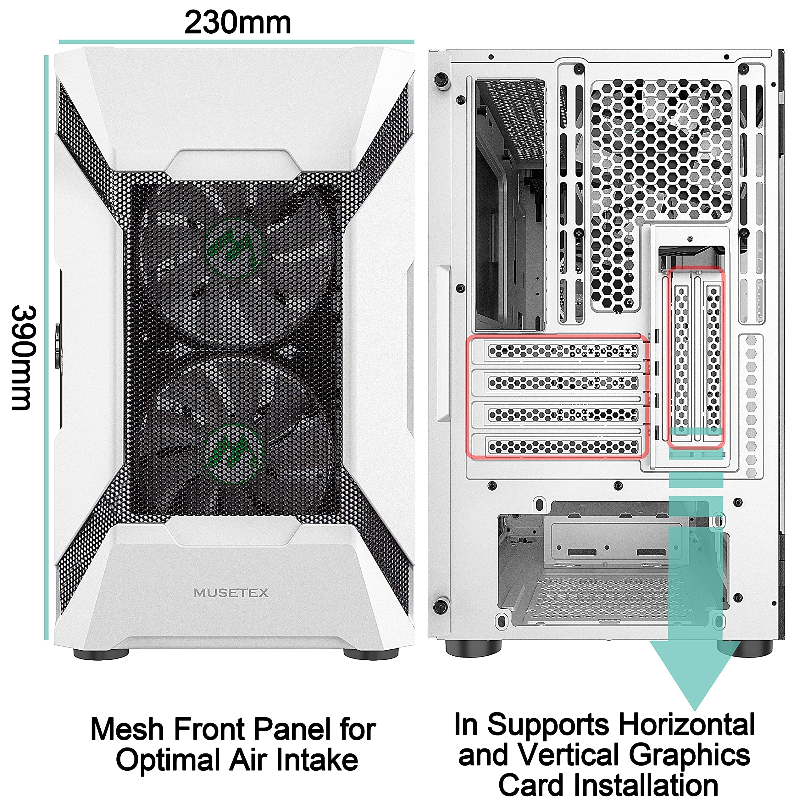MUSETEX Mesh MATX (Micro-ATX) Mid Tower Case with 5 PCS × ARGB Fans Pre ...