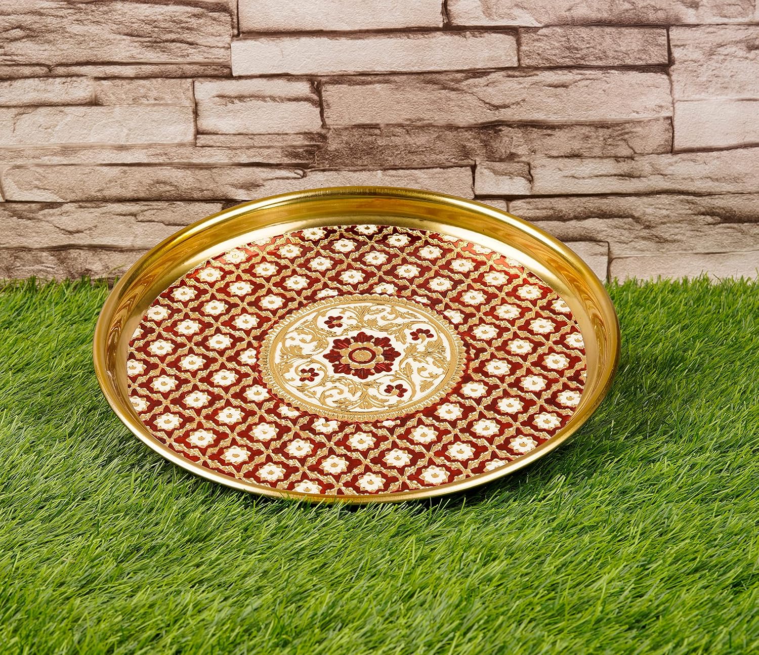 Amazon.com: Gunendra Crafts Traditional Pooja Thali Meenakari Designer ...