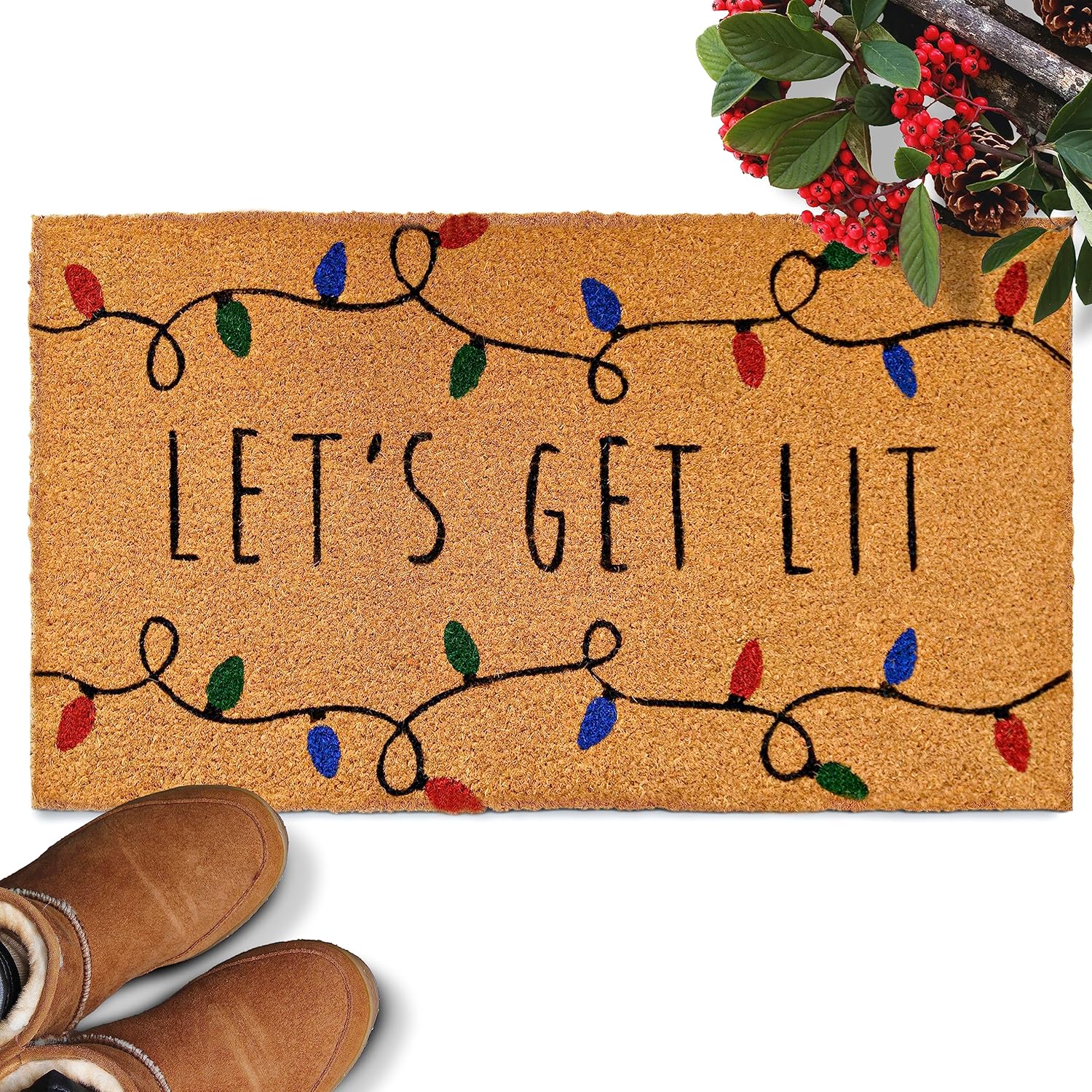 Amazon.com: MAINEVENT Let's Get Lit Funny Christmas Door Mats for Front Door 30x17 Inch ...