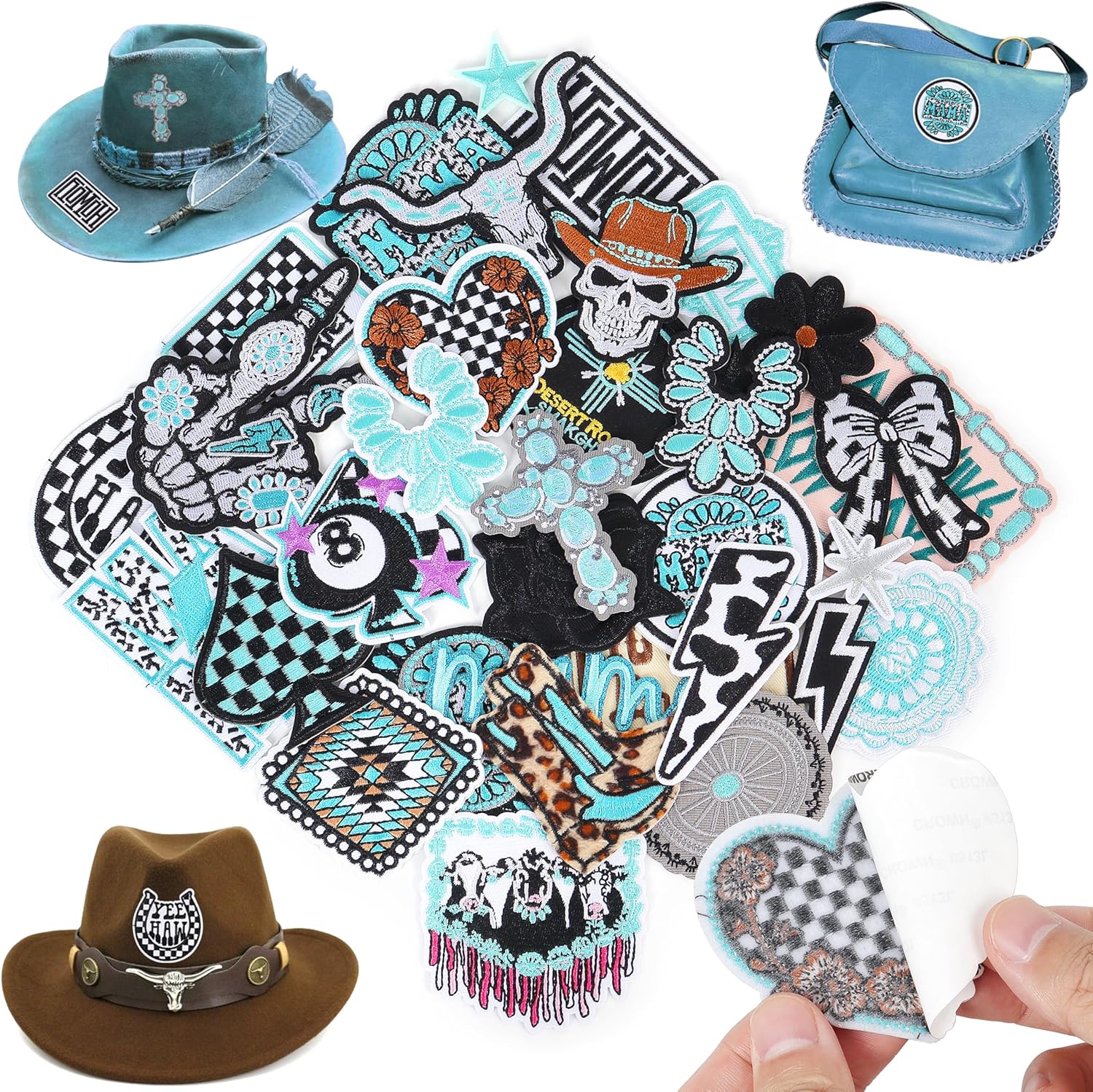 Amazon.com: Patches Self-Adhesive Southwestern Embroidered for Hats: KINGSOW 32PCS Western Stick ...