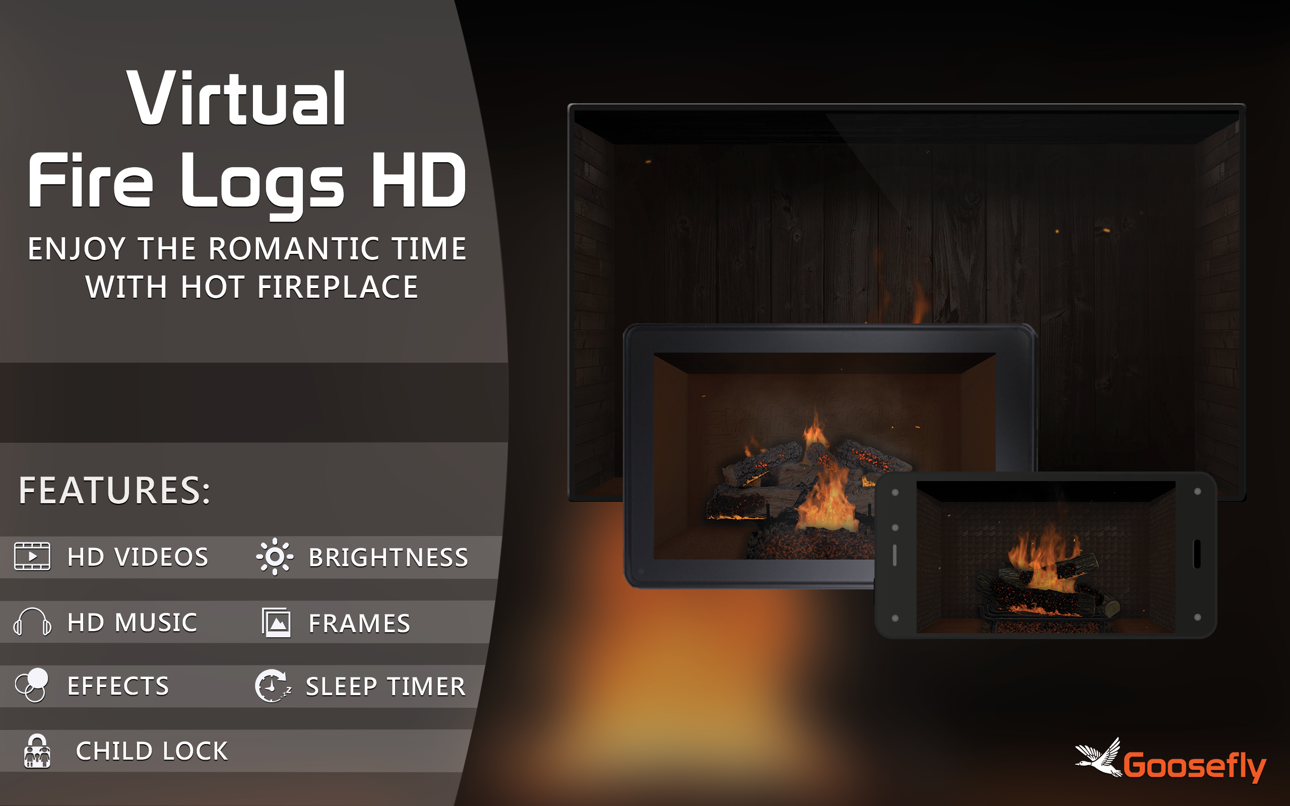 Virtual Fire Logs HD - TV theme to spend romantic night with your ...