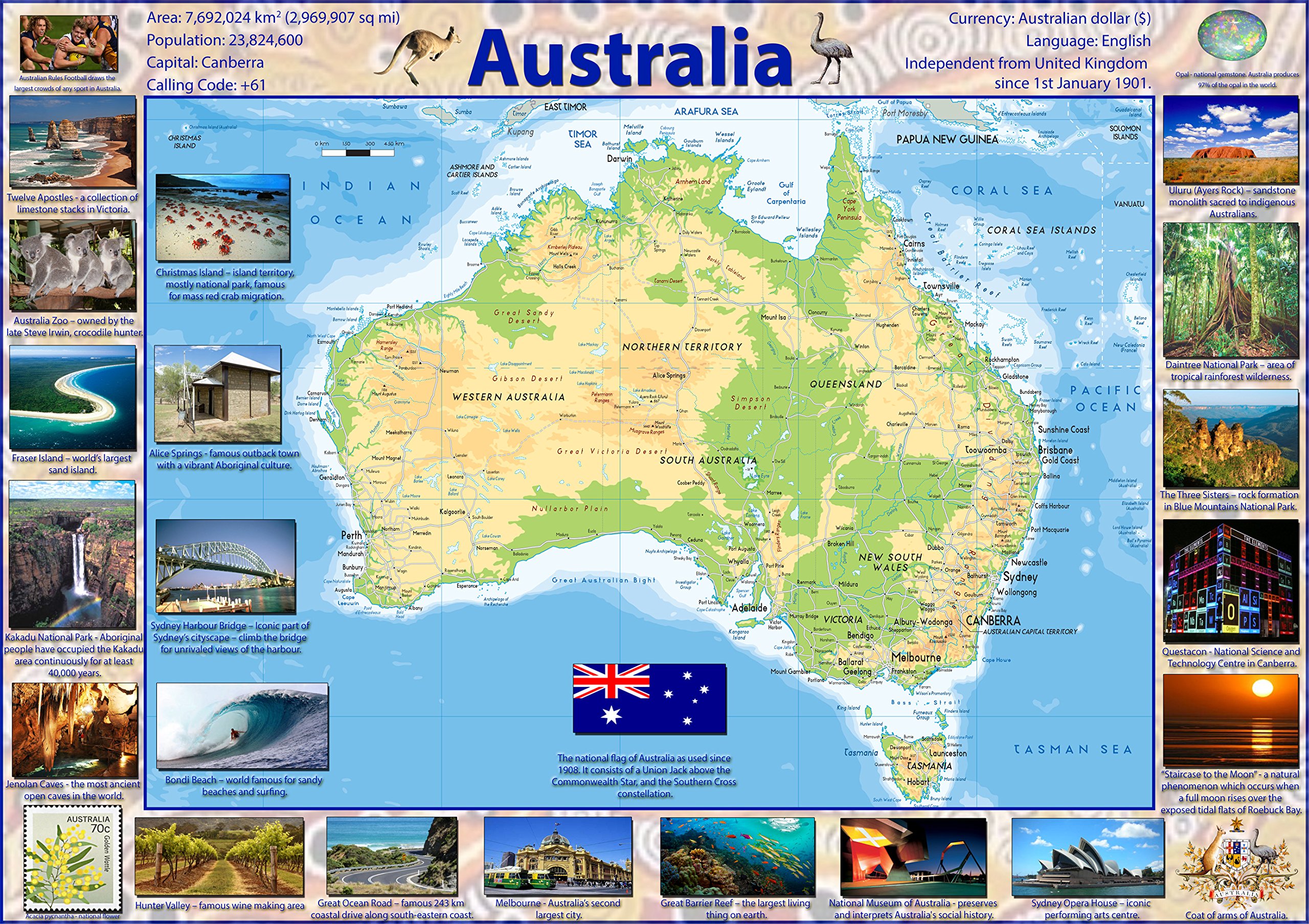 Illustrated Map Of Australia Size A1 59 4 X 84 | Desertcart INDIA