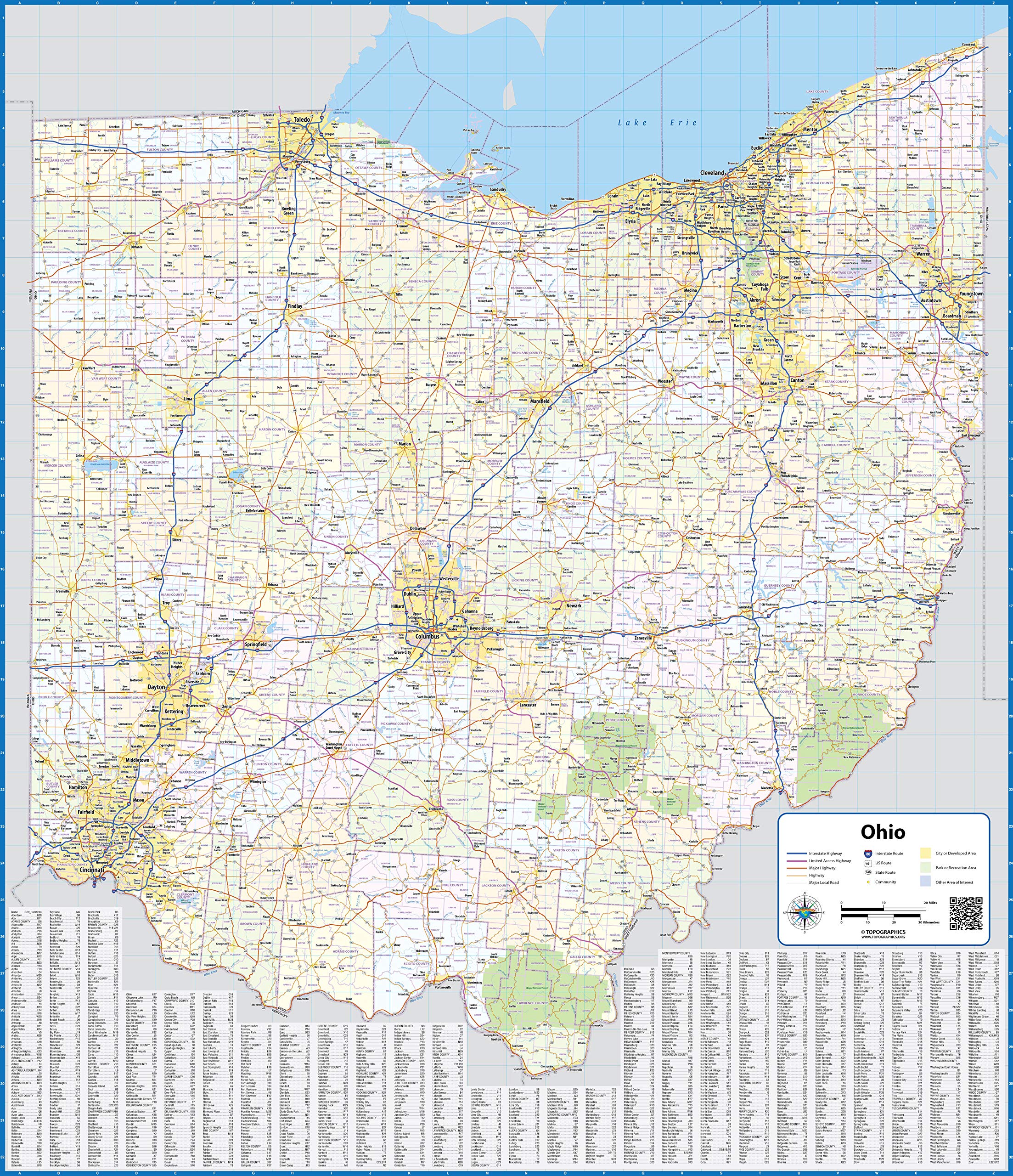 Laminated Map Reference Physical Map Of Ohio Poster 20 X 30 Walmart