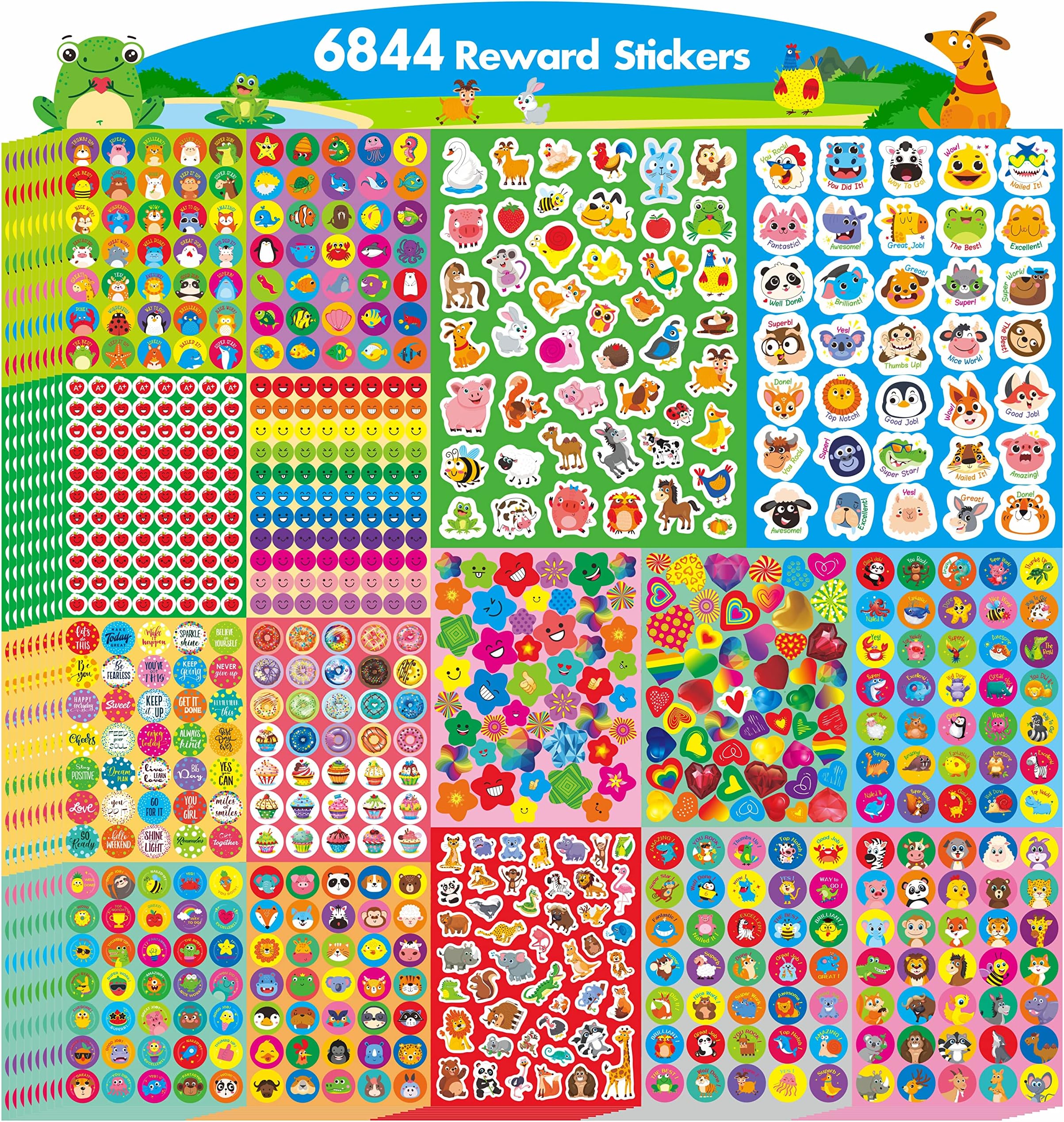 6844 PCS Incentive Stickers, 64 Sheets Round Encouragement Stickers ...