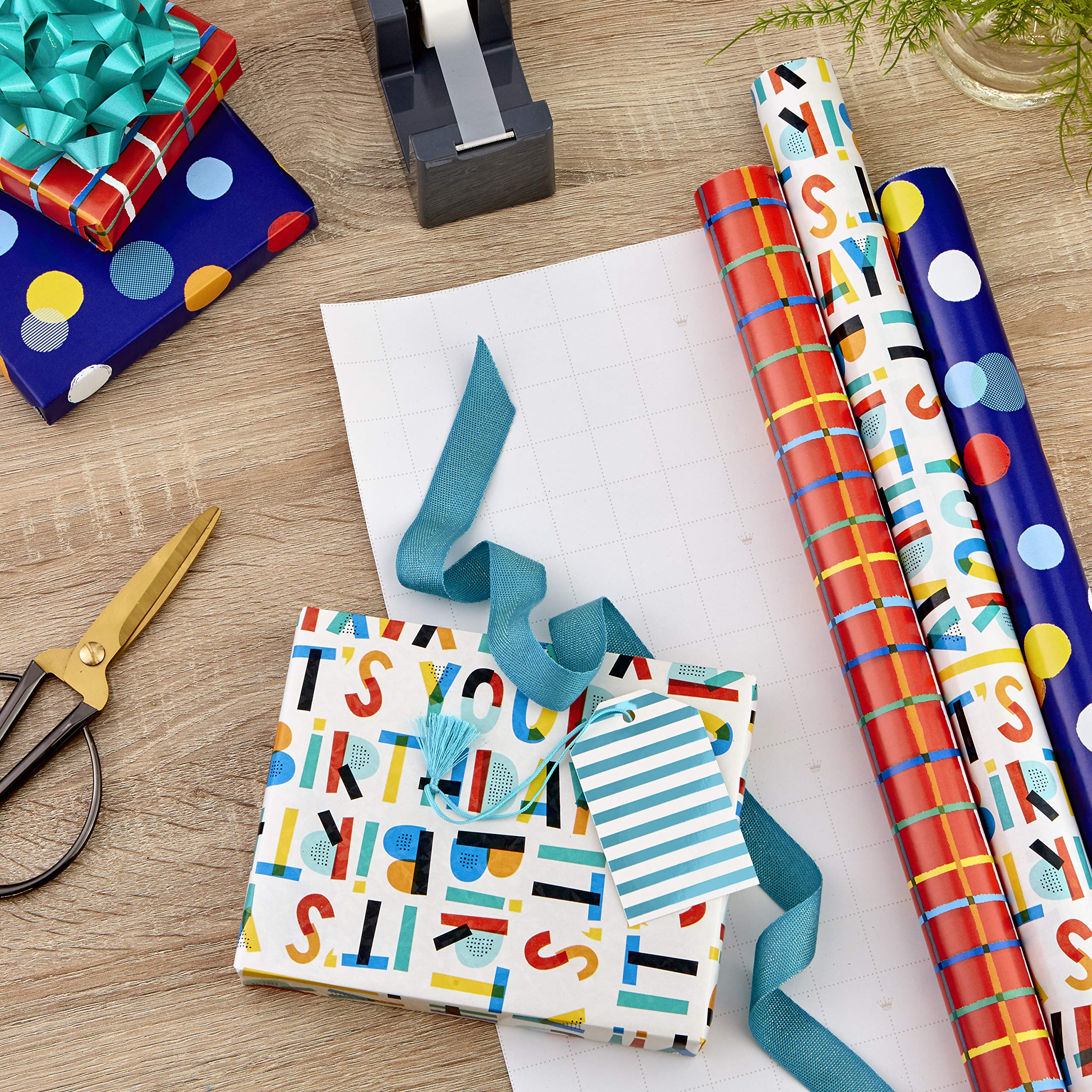 Hallmark Birthday Wrapping Paper Bundle with Cut Lines on Reverse (3 ...