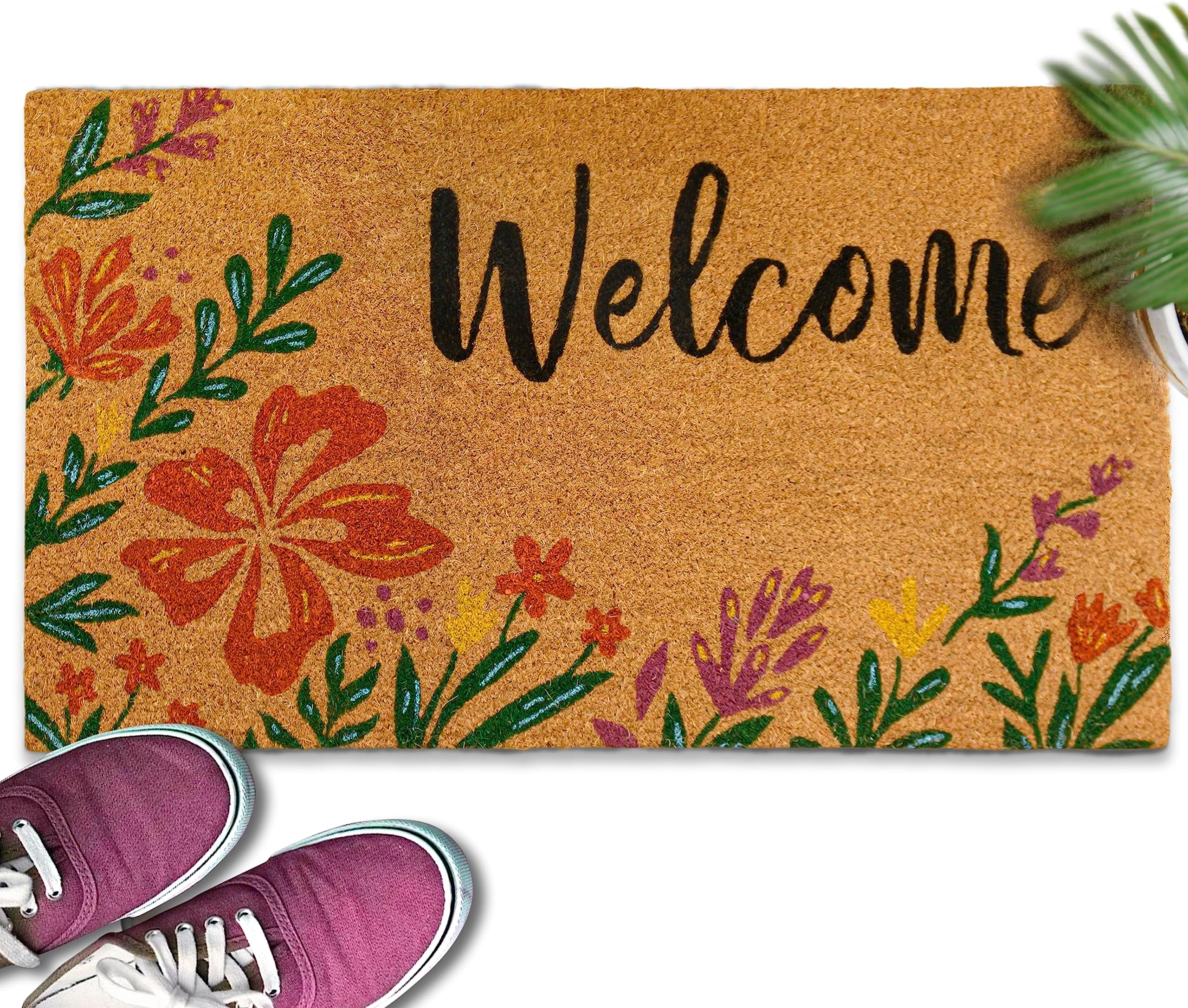 Amazon.com: Juvale Natural Coir Hello Spring Door Mat for Front Door ...