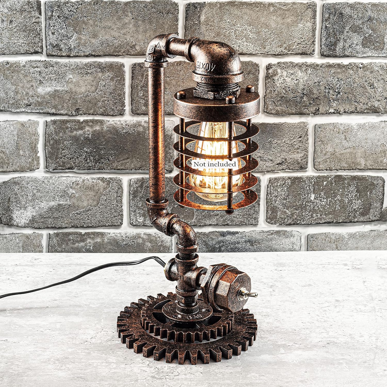 Y-Nut Loft Style Vintage Metal Dimmable Table Lamp with carbonized Wood ...