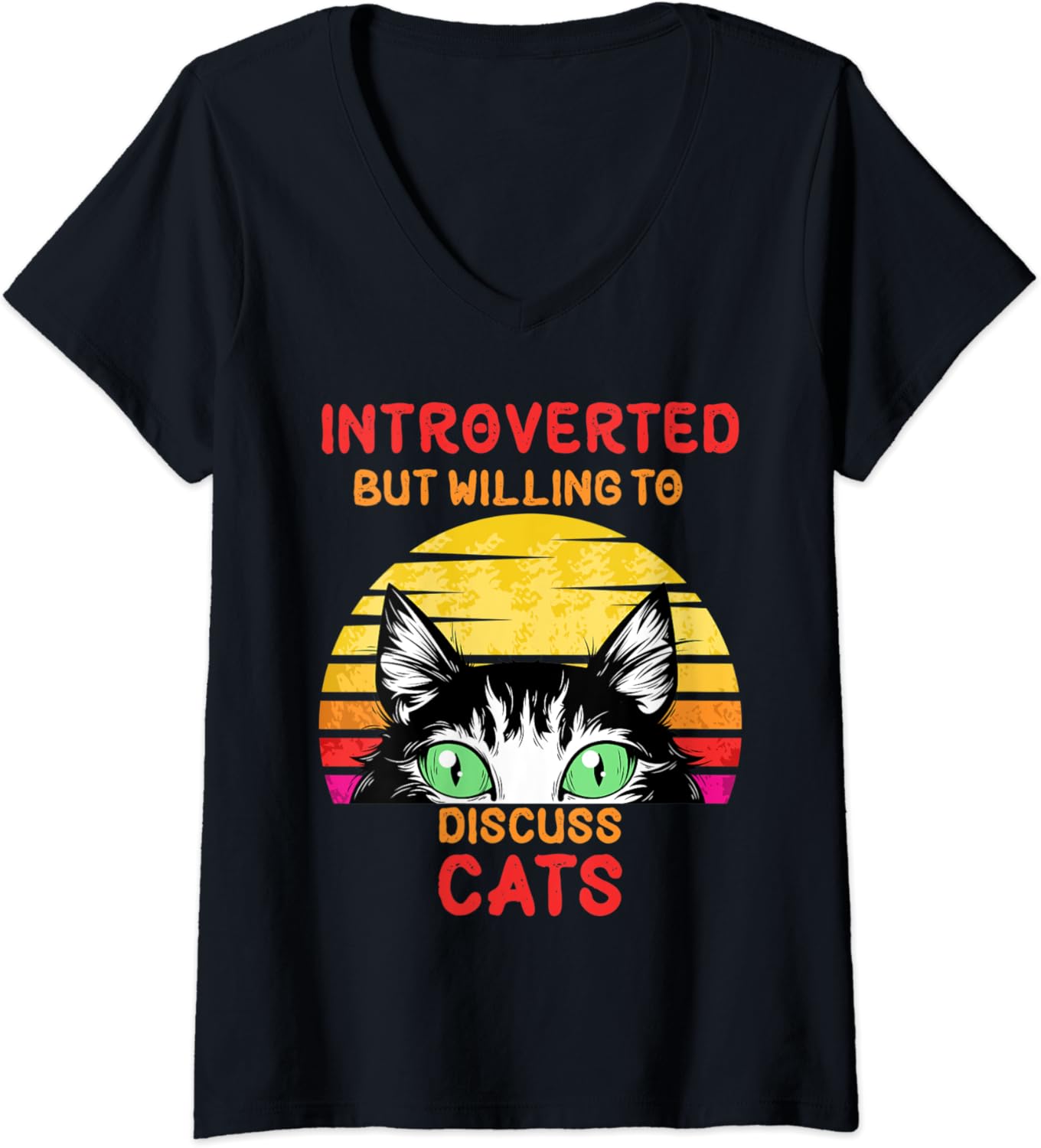 Womens Introverted But Willing To Discuss Cats Funny Cat Lover V-Neck T ...