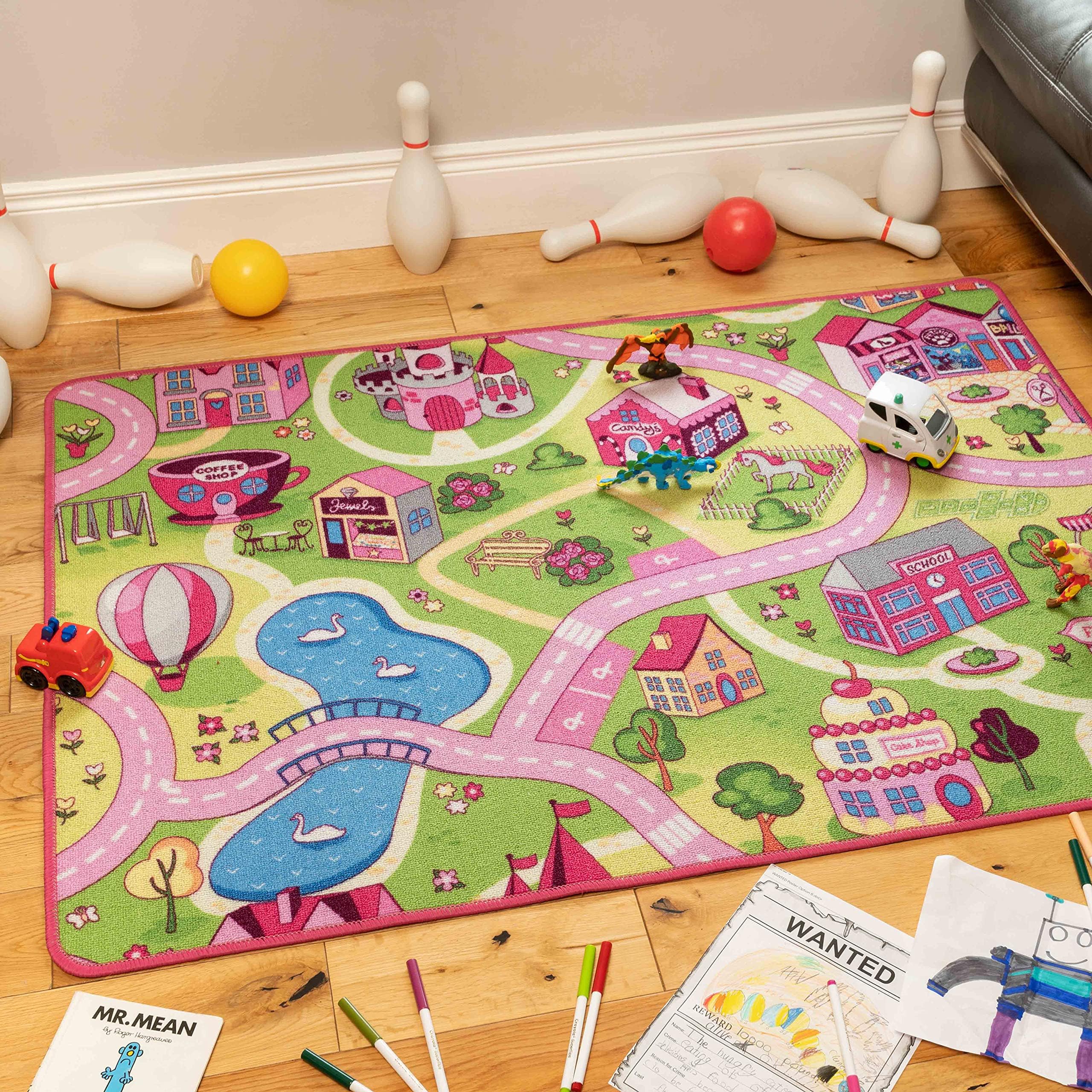 Princess Castle Hopscotch Pink Childrens Rug Play Mat 80cm x 150cm (2'6 ...
