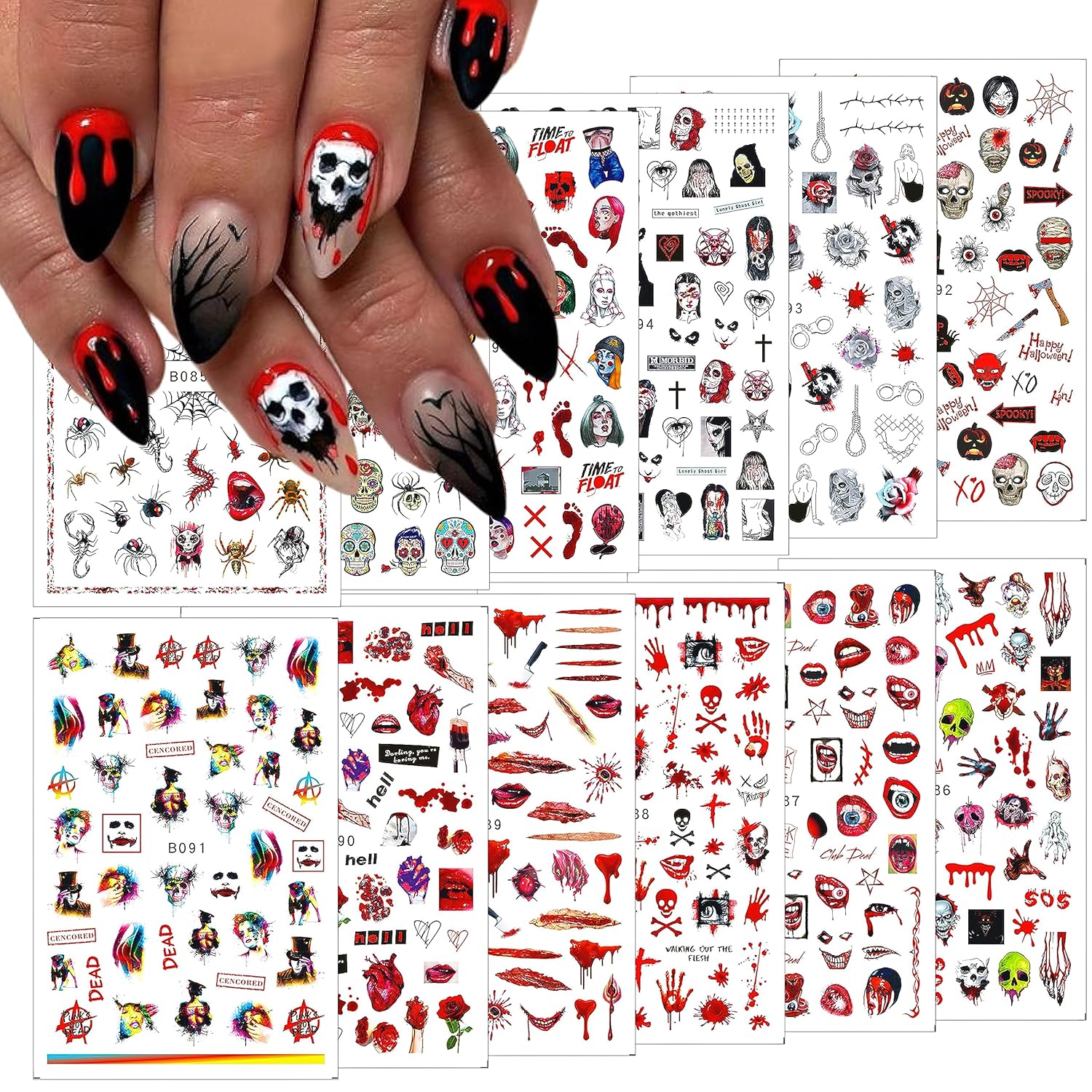 Amazon.com: Halloween Nail Art Stickers Bloody Ghost Nail Decals 3D ...