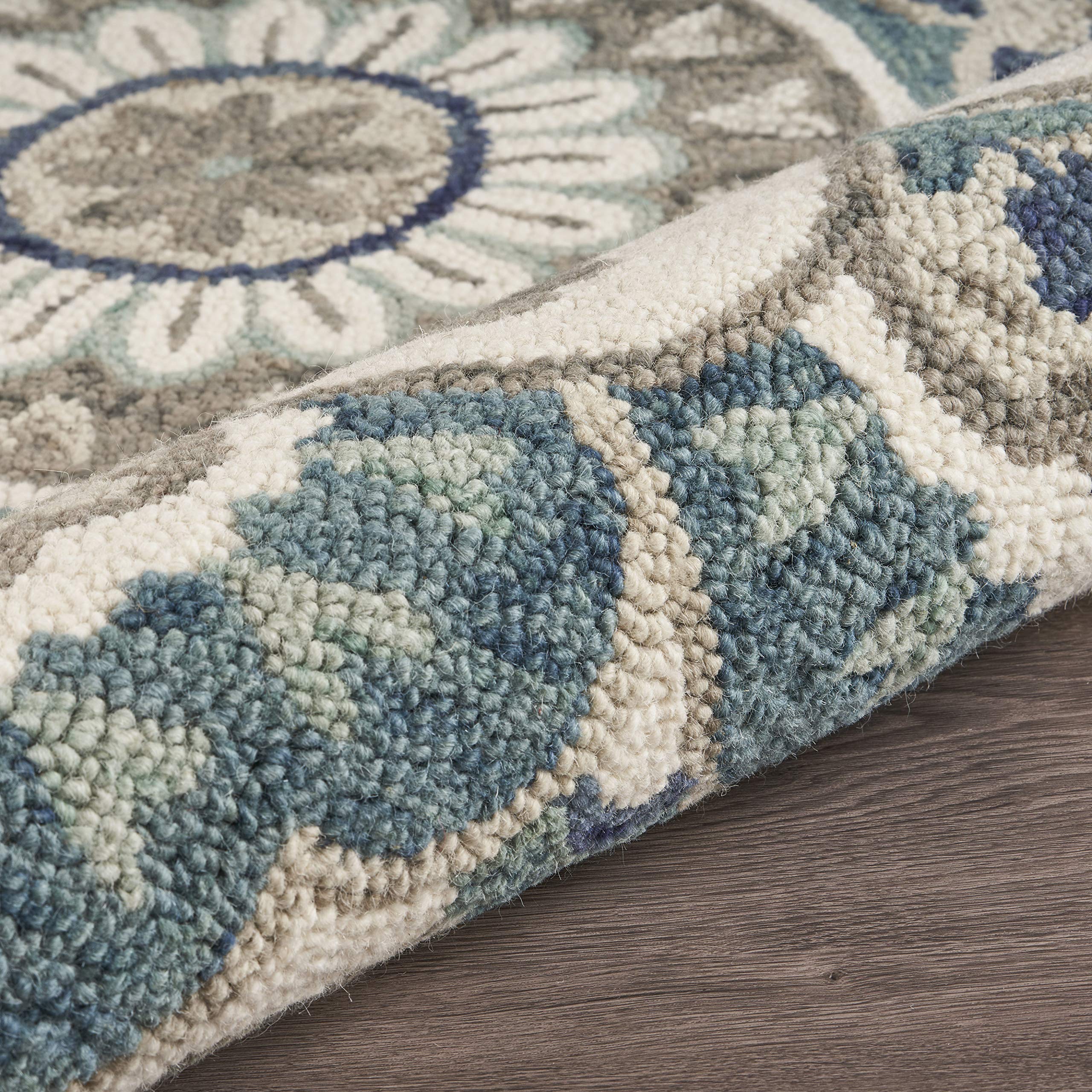 LR Home Edged Flora Area Rug, 6' Round, Blue