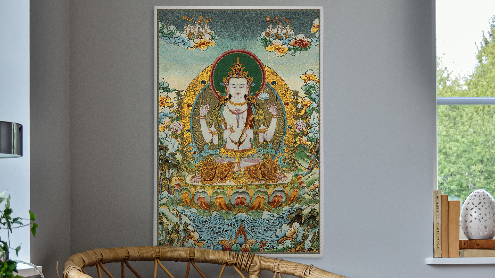 Watch ZenBless Silk Embroidery Tibetan Thangka Kwan Yin on Amazon Live