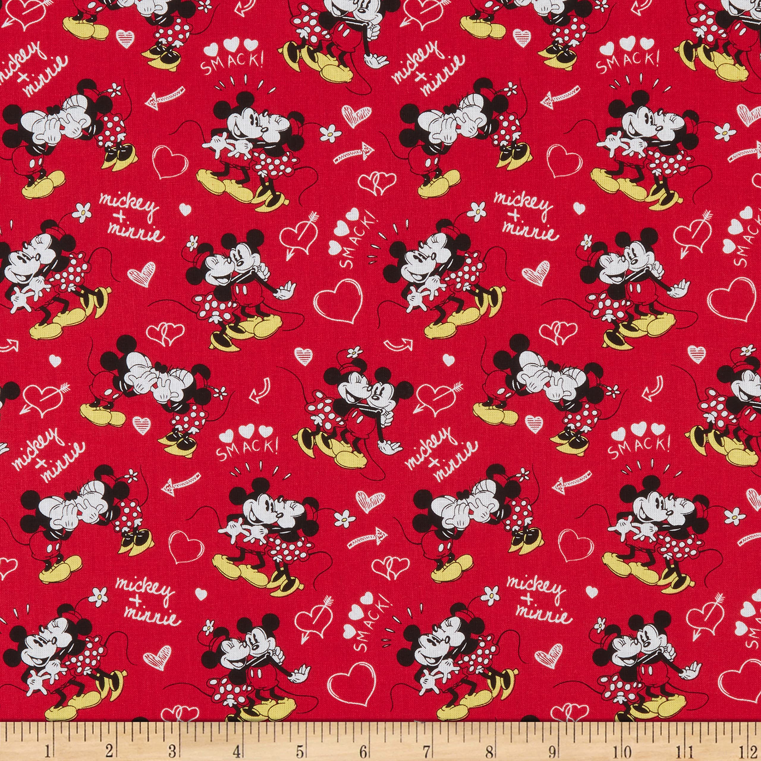 Amazon.com: Disney Valentines Love Mickey Minnie Multi, Fabric by The ...