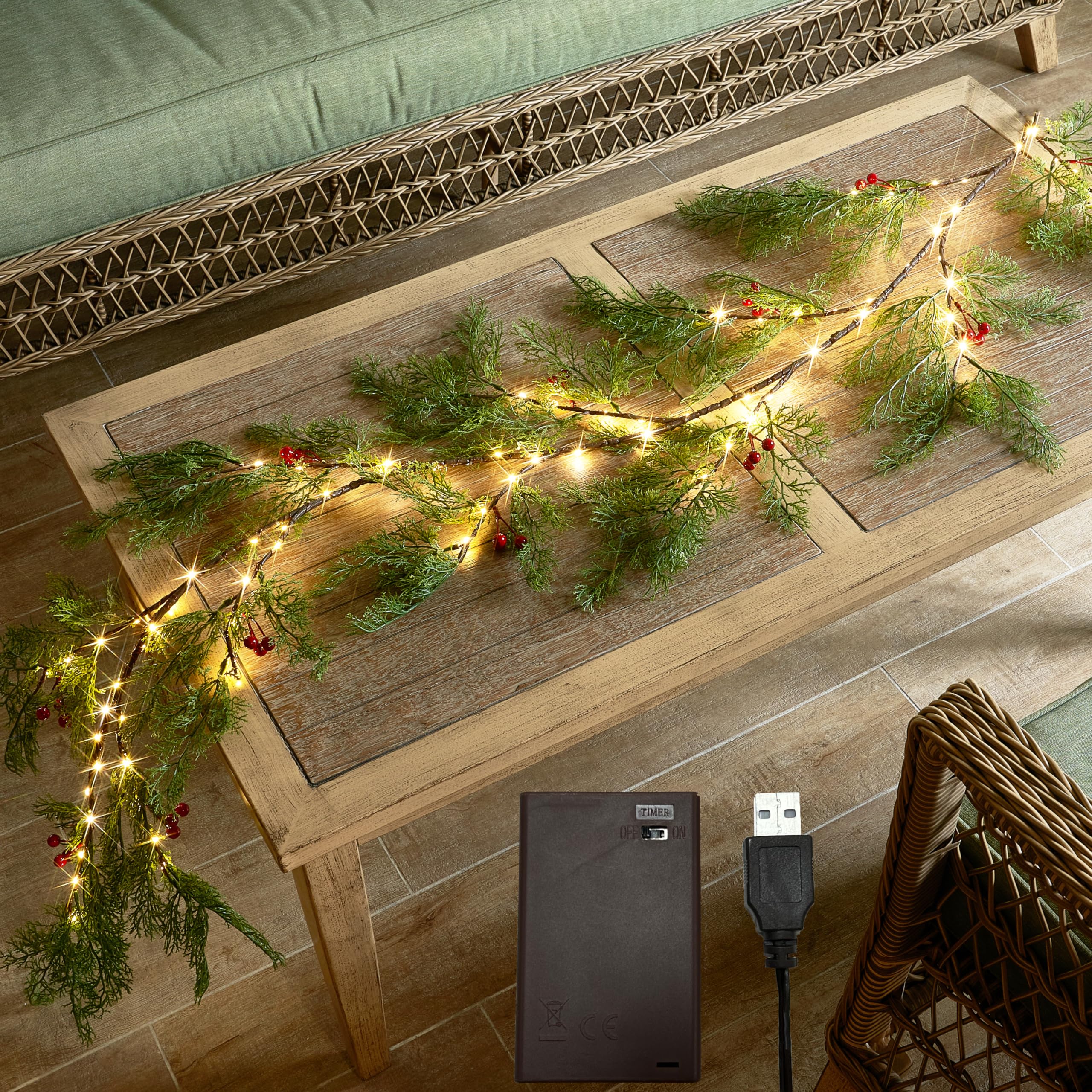 Amazon.com: BAOLITVINE Lighted Pine Garland with Red Berry, 6FT ...