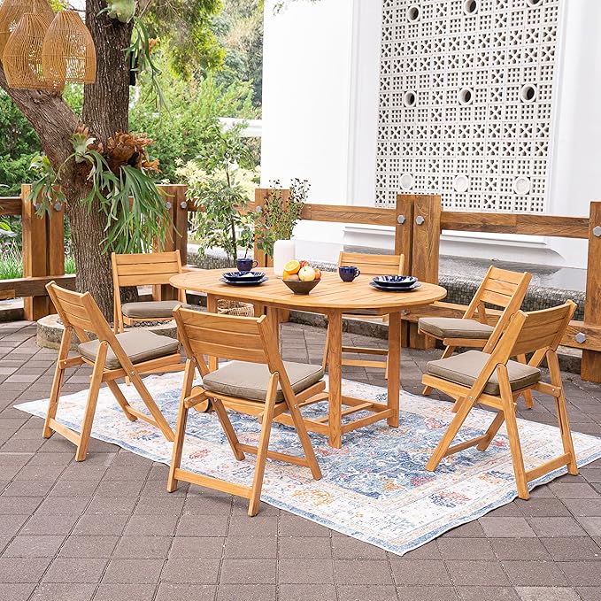 Amazon.com: Cambridge Casual Miami Teak Wood Patio Dining Set with ...