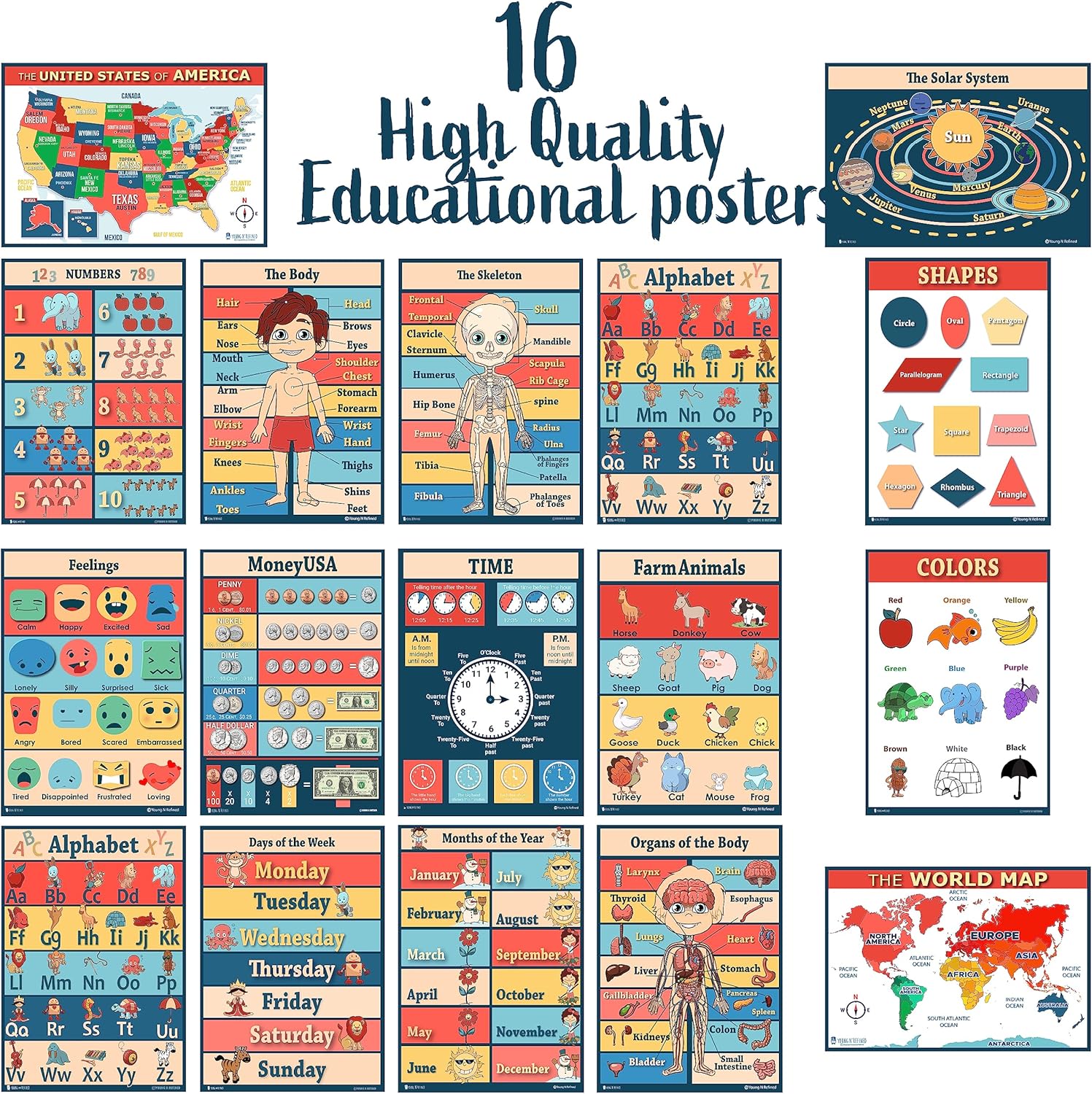 16 Educational poster pack Charts for classrooms early learning ...