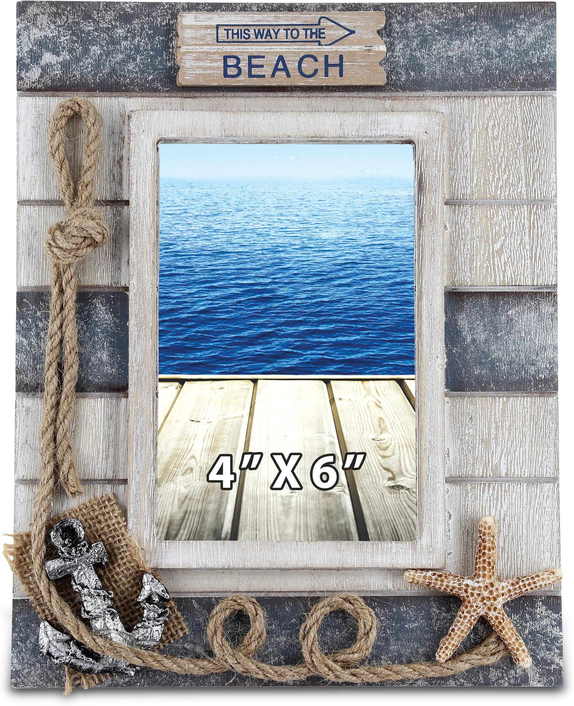 Amazon.com - Nautical Picture Frame, Ocean Themed Wooden Tabletop Photo ...