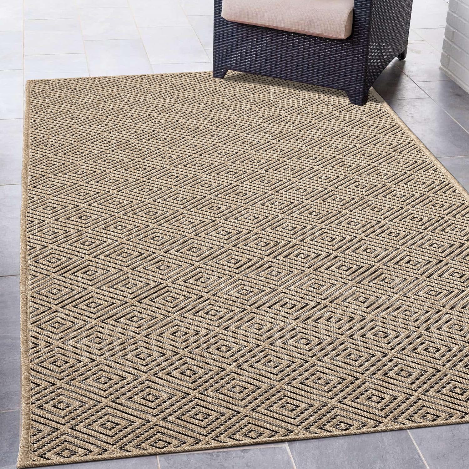 CARPETIA Robust Outdoor Rug Diamond Pattern Beige/Black Robust Indoor ...