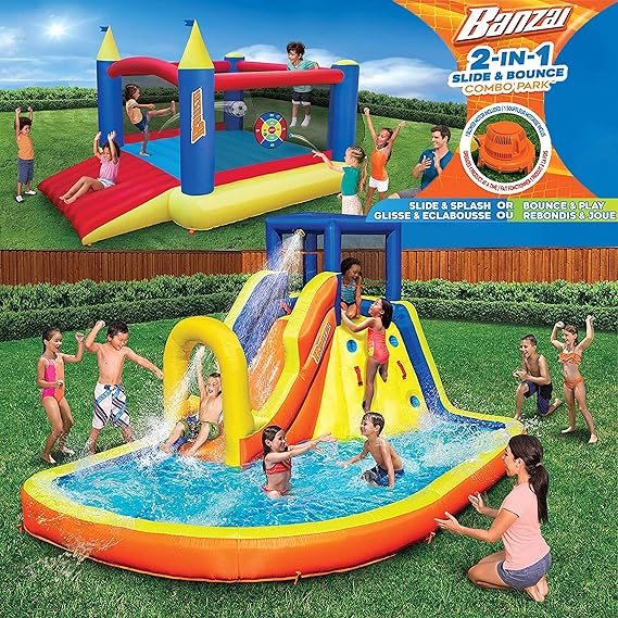 Amazon.com: BANZAI Inflatable 13' Water Slide Park Plus 12' Bounce ...
