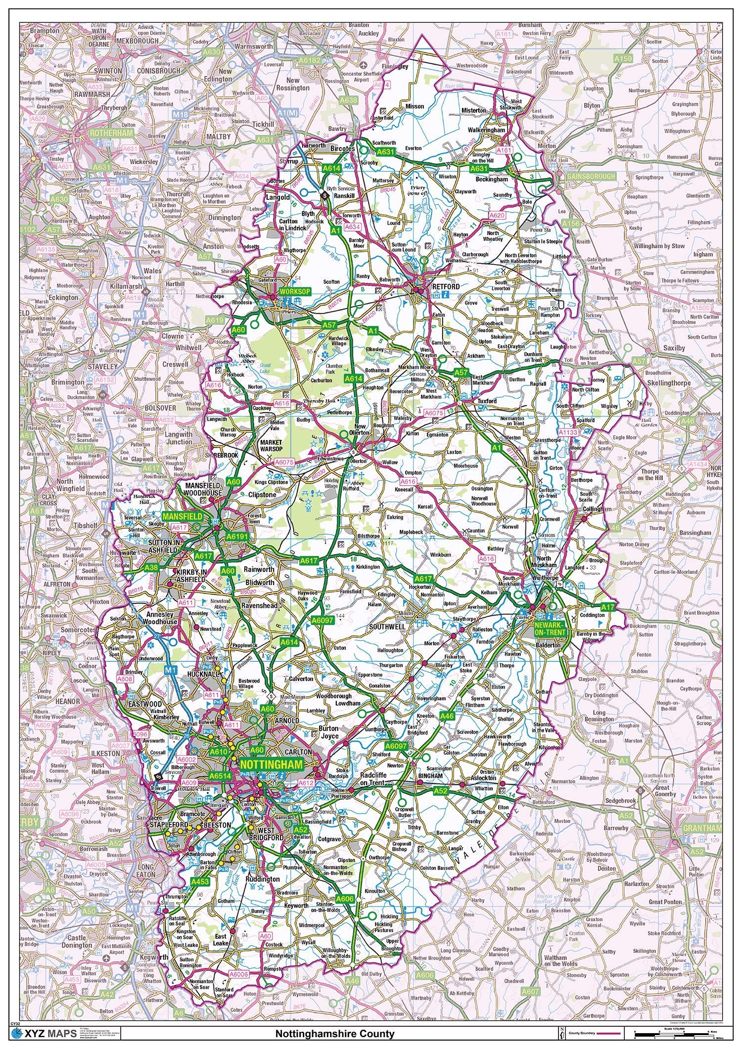 Nottinghamshire County Map-Paper : Amazon.co.uk: Stationery & Office ...