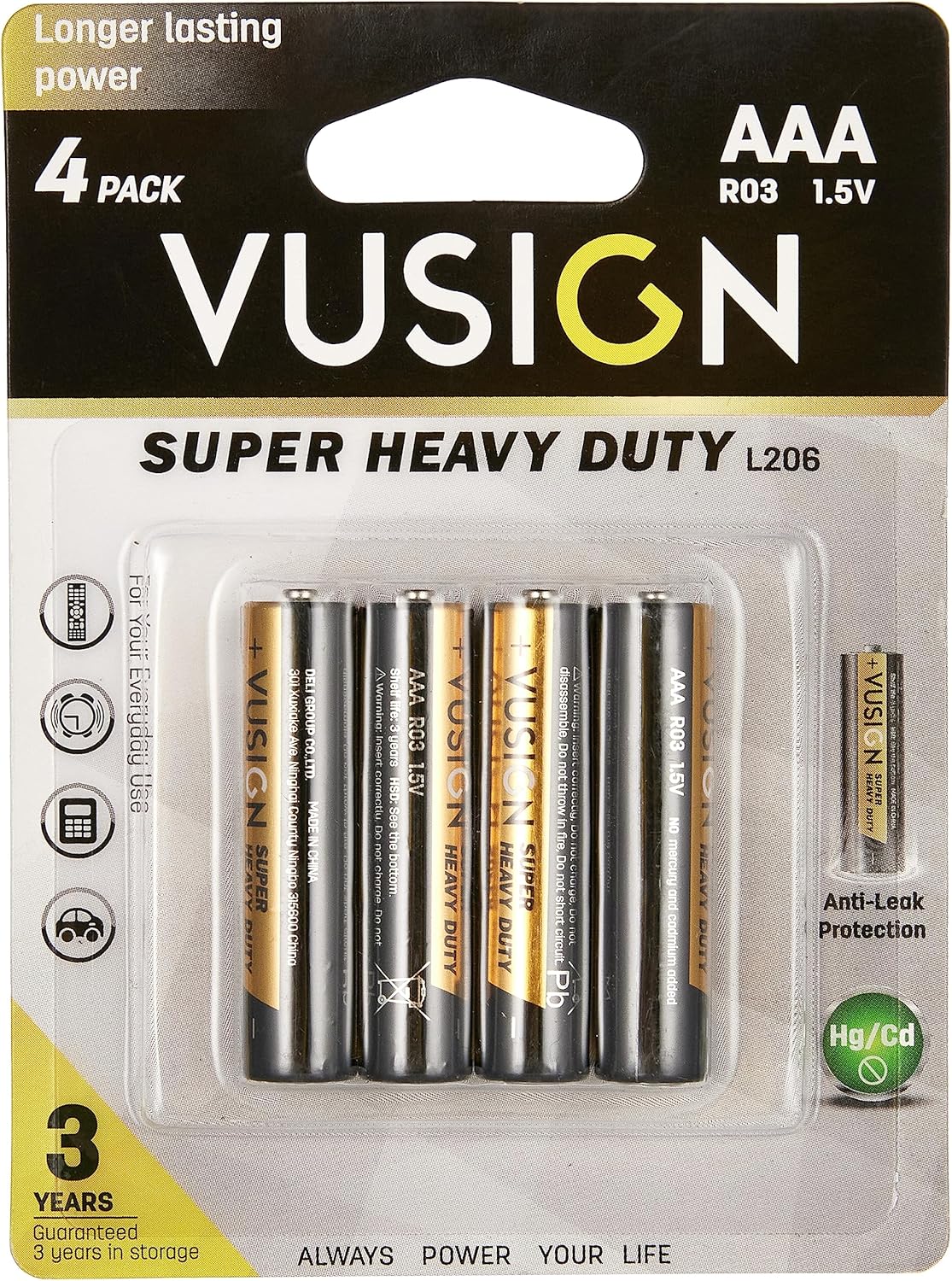 Deli EL206 Super Heavy Duty AAA Batteries – R03, 4pcs, Long-Lasting & Durable – Black: Buy ...