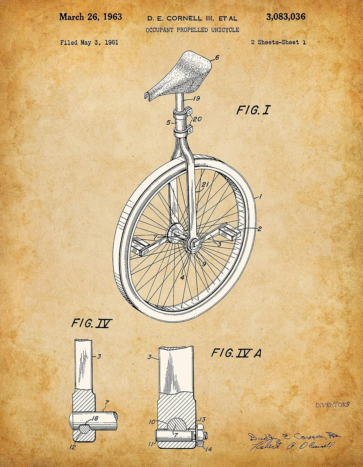 Amazon.com: Unicycle Patent Print - Unicycle Vintage Art, Classic ...