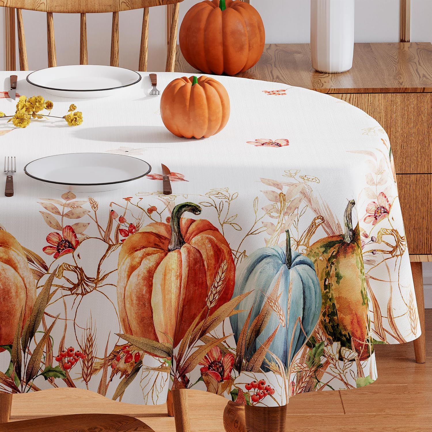 Amazon.com: Siilues Fall Tablecloth 60x84 Inch Oval, Watercolor Pumpkin ...