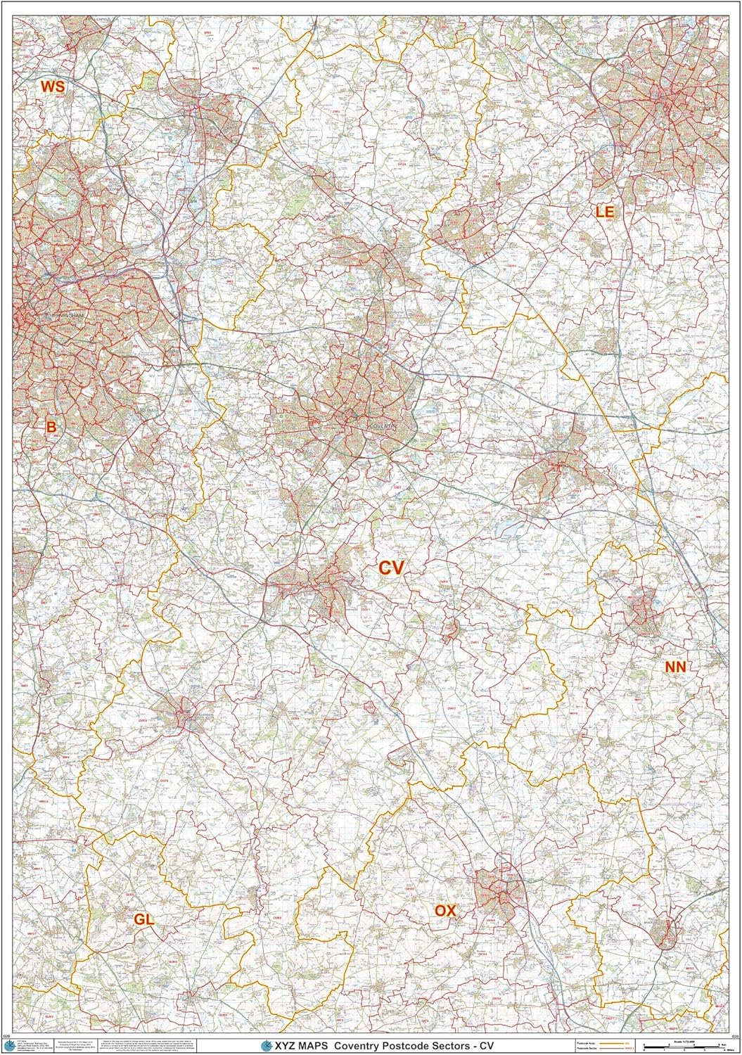 Coventry - CV - Postcode Wall Map - 33.25" x 47" Paper : Amazon.co.uk ...