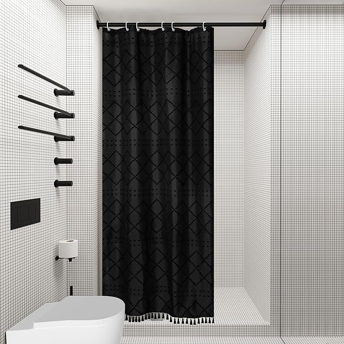 Amazon.com: Siiluminisoy Small Stall Shower Curtain Black Fabric Shower ...