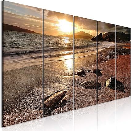 decomonkey Bilder Meer Strand 100x40 cm 5 teilig Leinwandbilder Bild auf Leinwand Vlies Wandbild ...