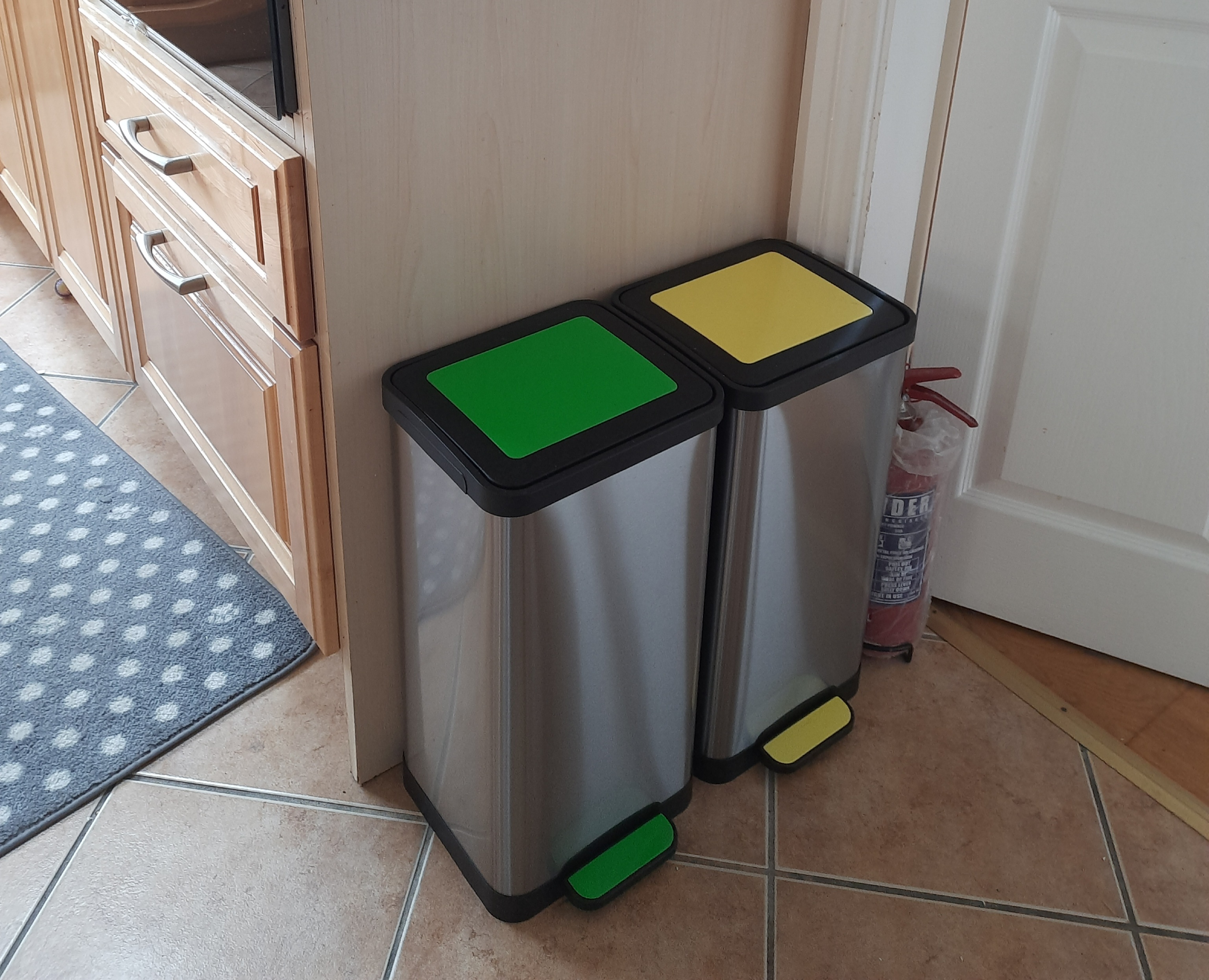 Amazon Basics Rectangular Plastic Dustbin Set of 3 - Yellow, Blue ...