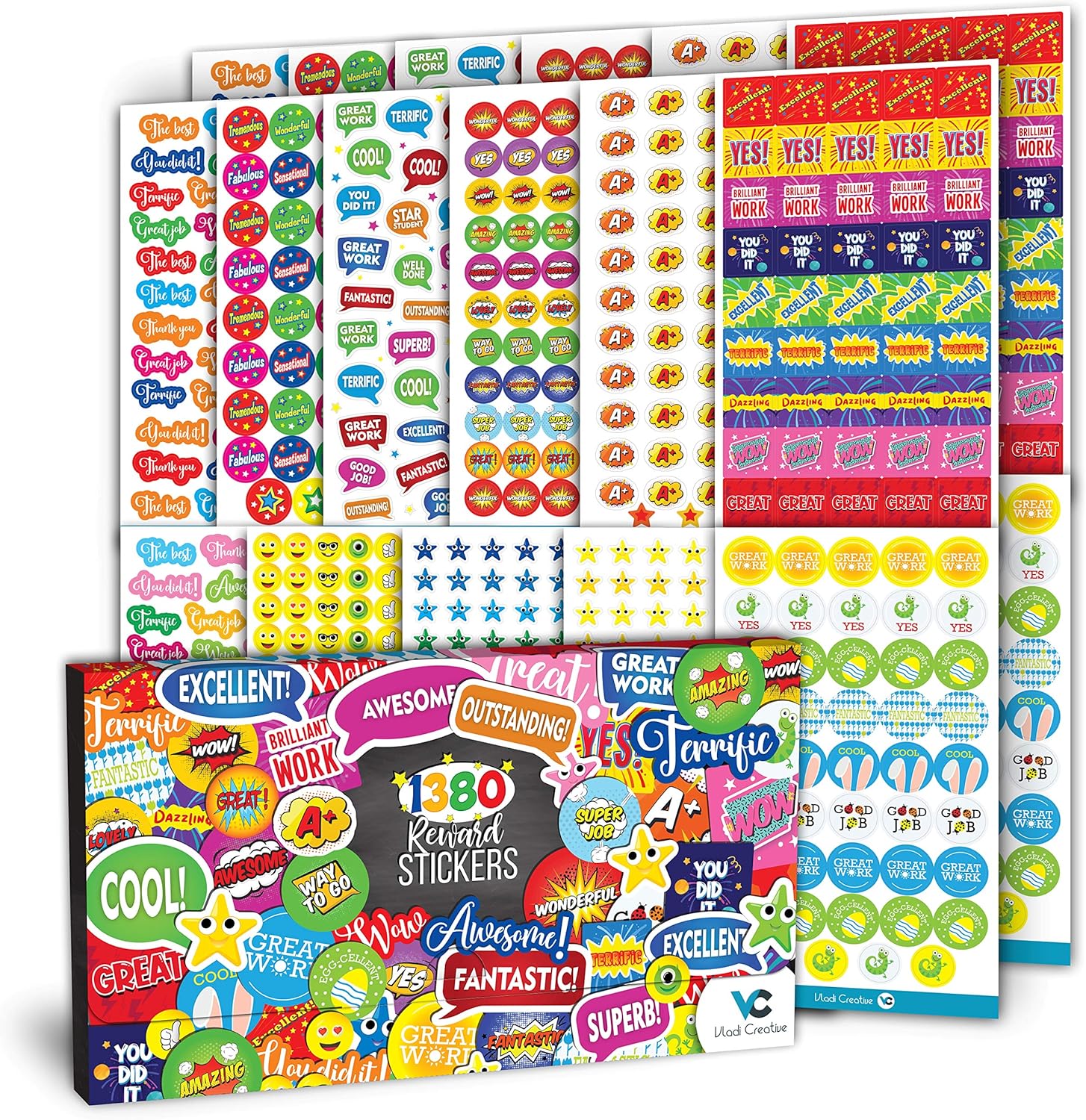 Amazon.com: Vladi Creative Teacher Reward Stickers – 1380 pcs / 22 ...