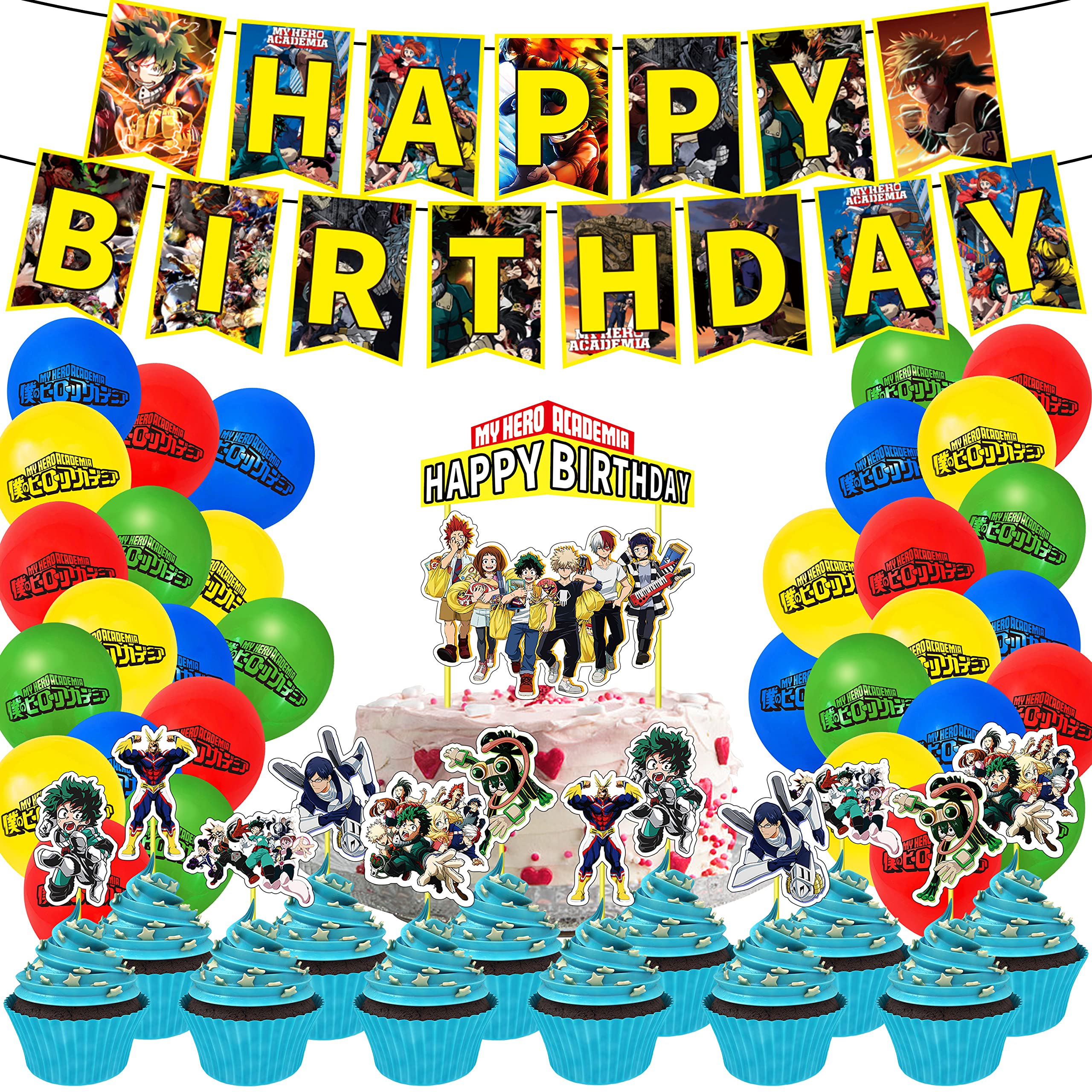 Blatomy My Hero Academia Birthday Decorations 48pcs My Hero Academia ...