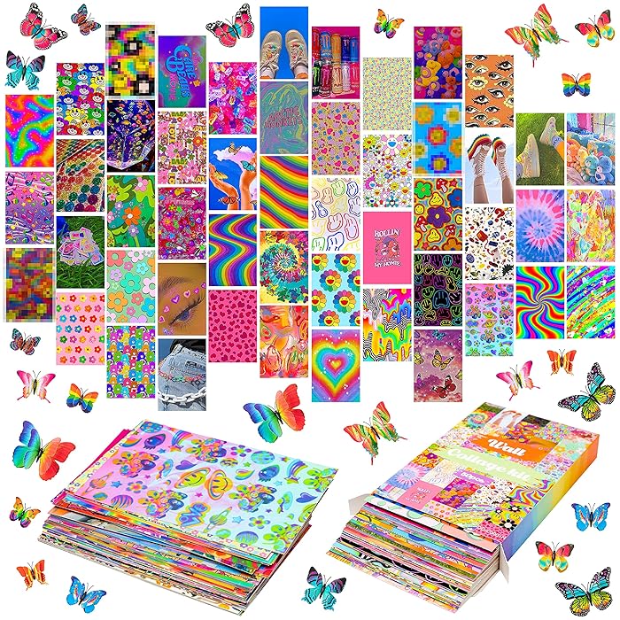 Buy GROBRO7 74Pcs Bright Wall Indie Stickers with 3D Butterfly Magnetic ...