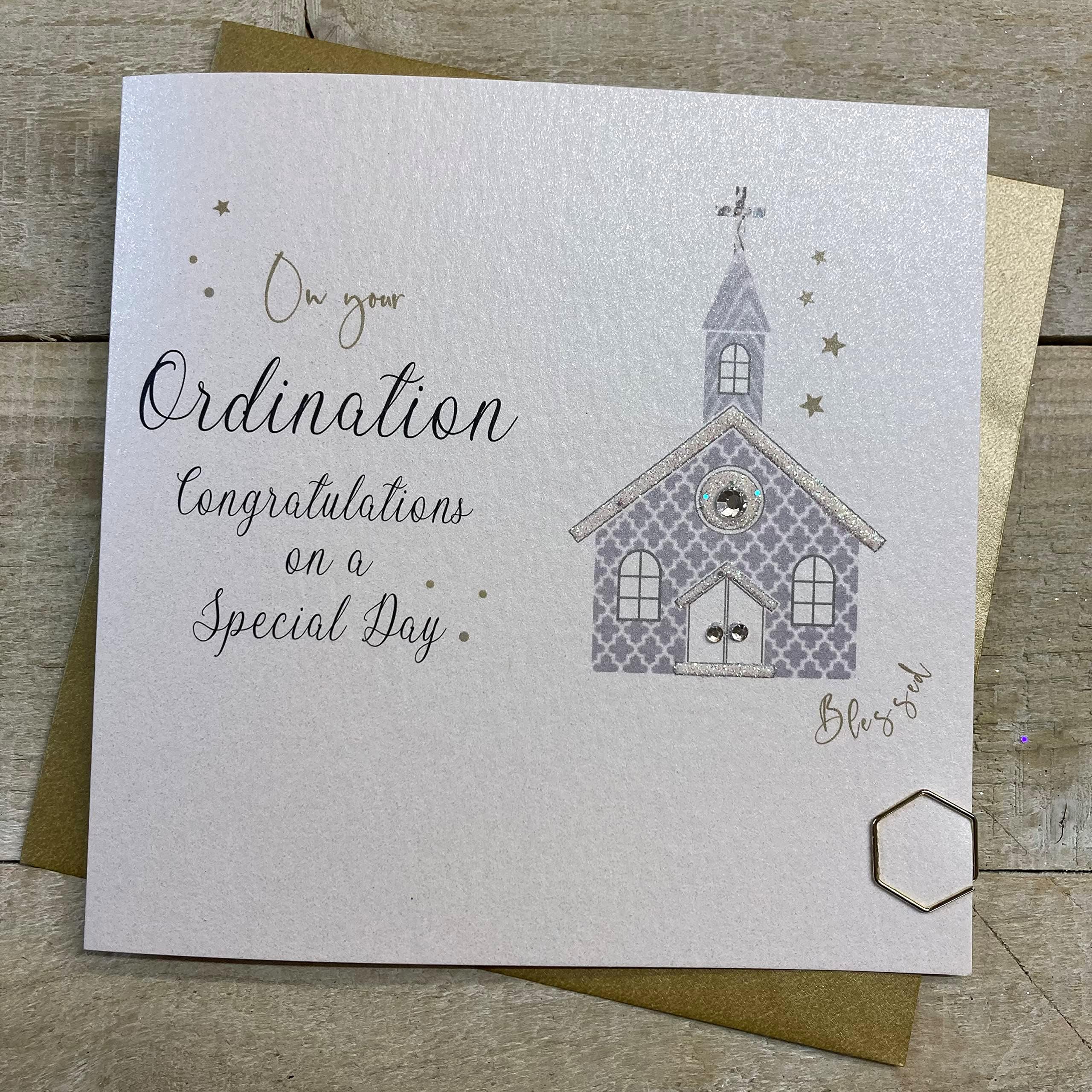 Old English Co. Ordination Card - Gold Foil Dove and Cross Ordination ...