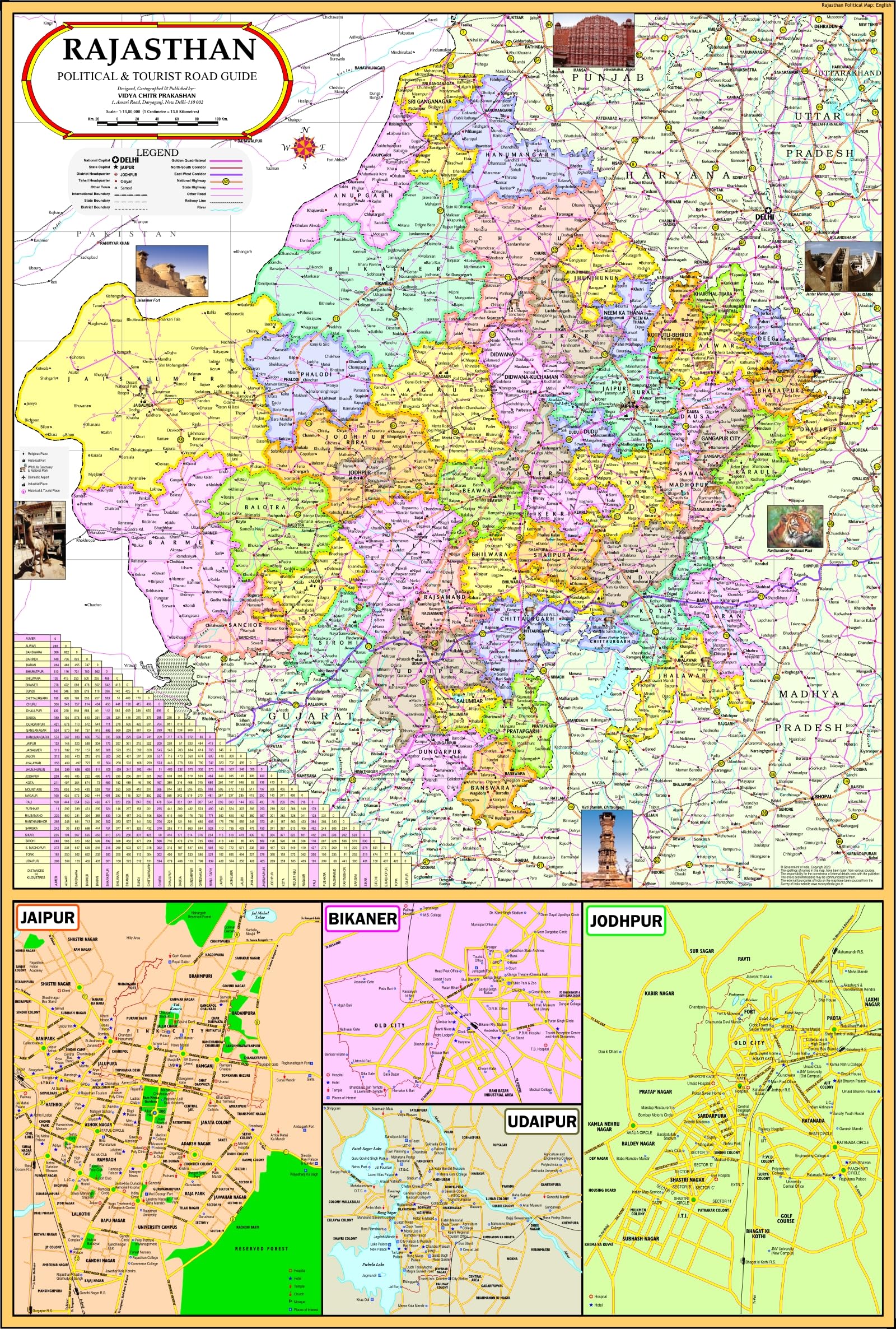 Rajasthan Map : Vidya Chitr Prakashan, State Maps: Amazon.in: Office ...
