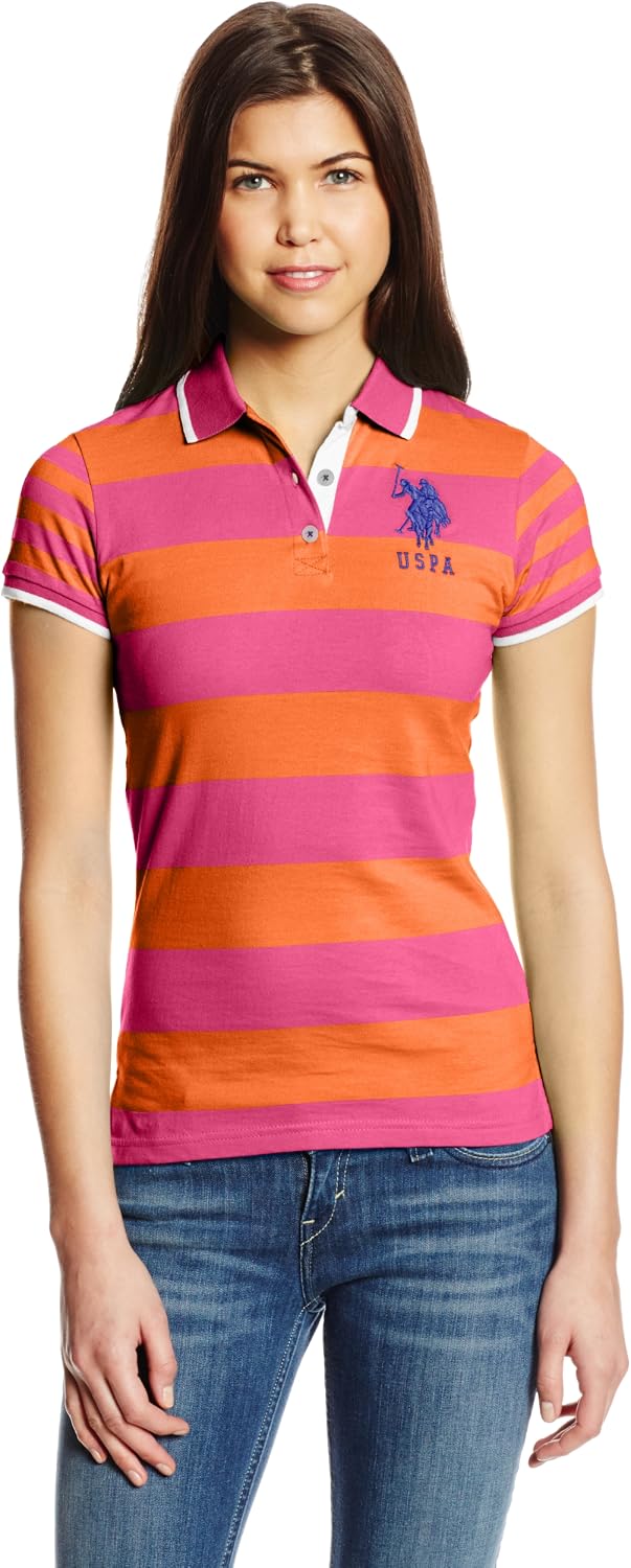 U.S. Polo Assn. Juniors Number 2 Inch Striped Polo, Pink Kite, Small at ...