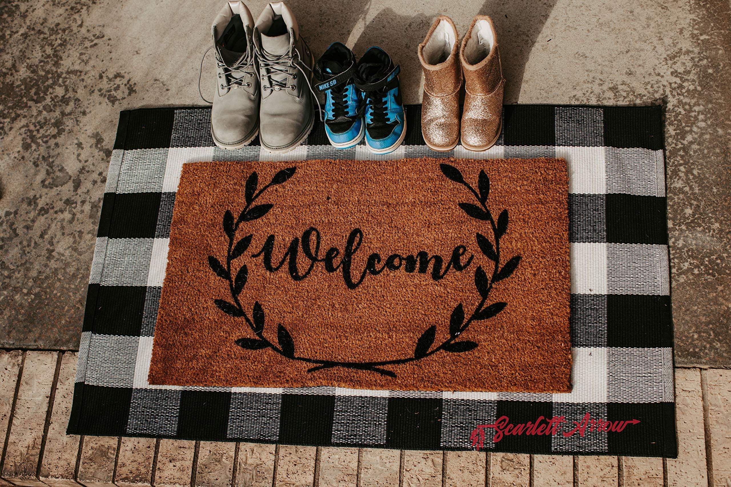 Amazon.com: 2 Piece Buffalo Outdoor Rug Oh Hello Door Mat Coir Welcome ...
